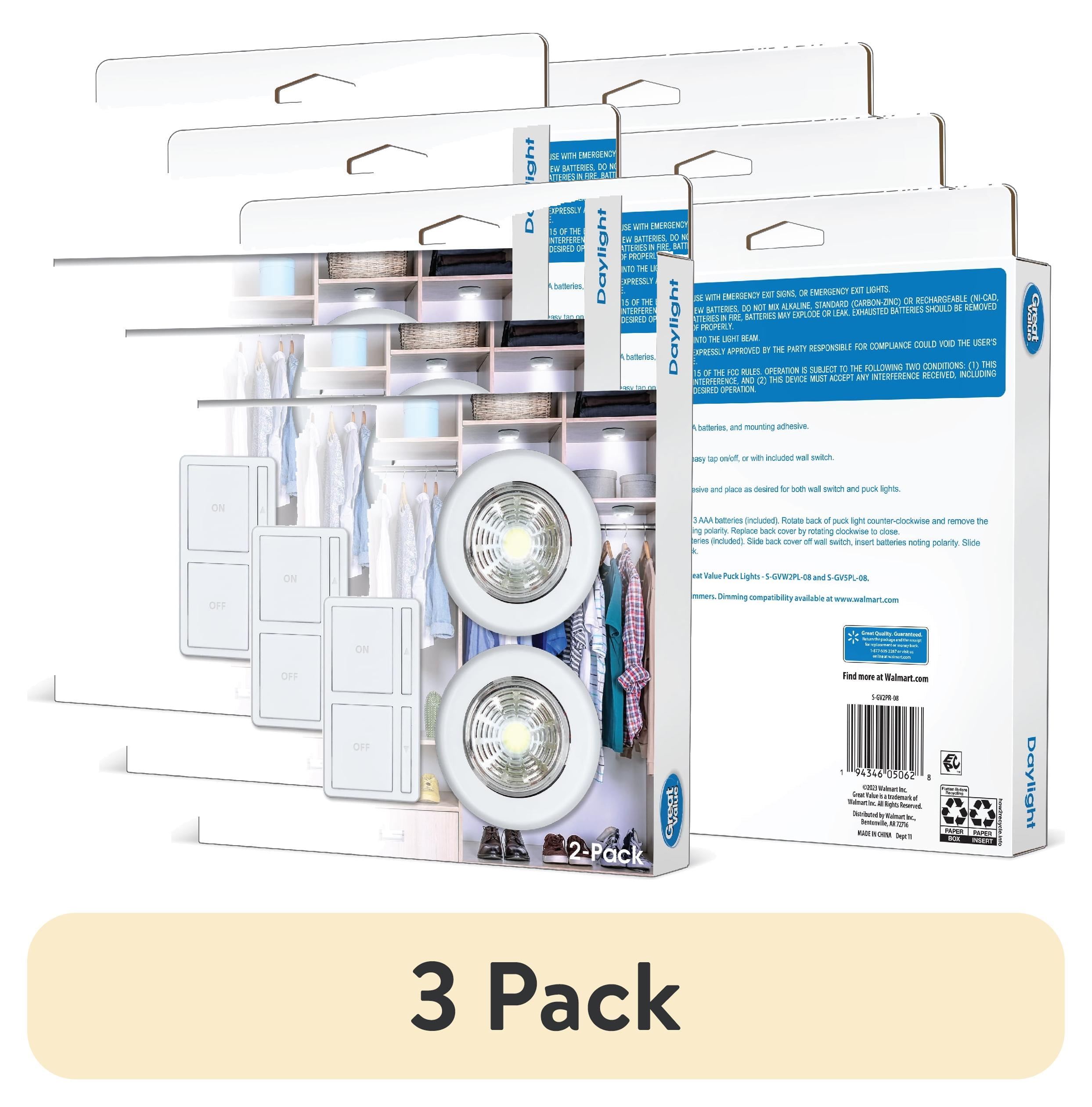 (3 pack) Great Value Wireless LED Puck Lights with Wall Switch - 2 Pack ...