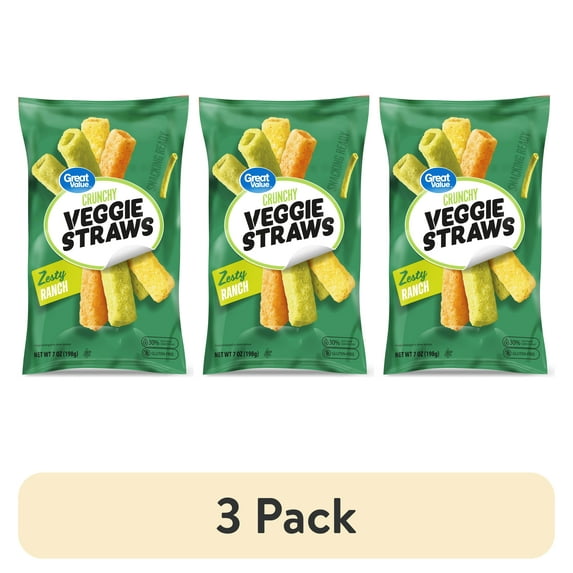 (3 pack) Great Value Zesty Ranch Flavored Veggie Straws, 7 oz Bag ...