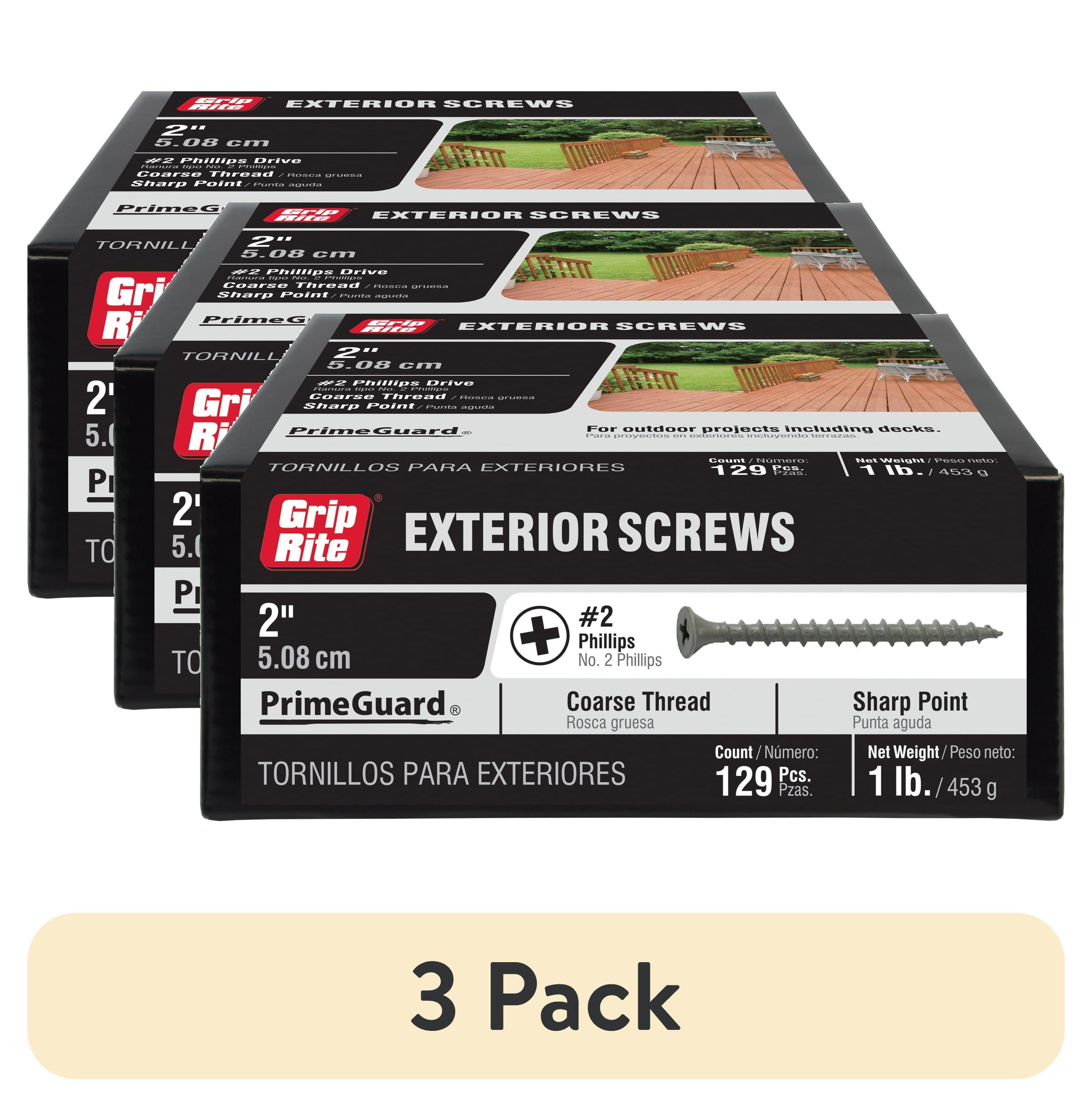(3 pack) Grip-Rite Primeguard Ten #6 x 2 in. Wood to Wood Deck Screw 1 ...