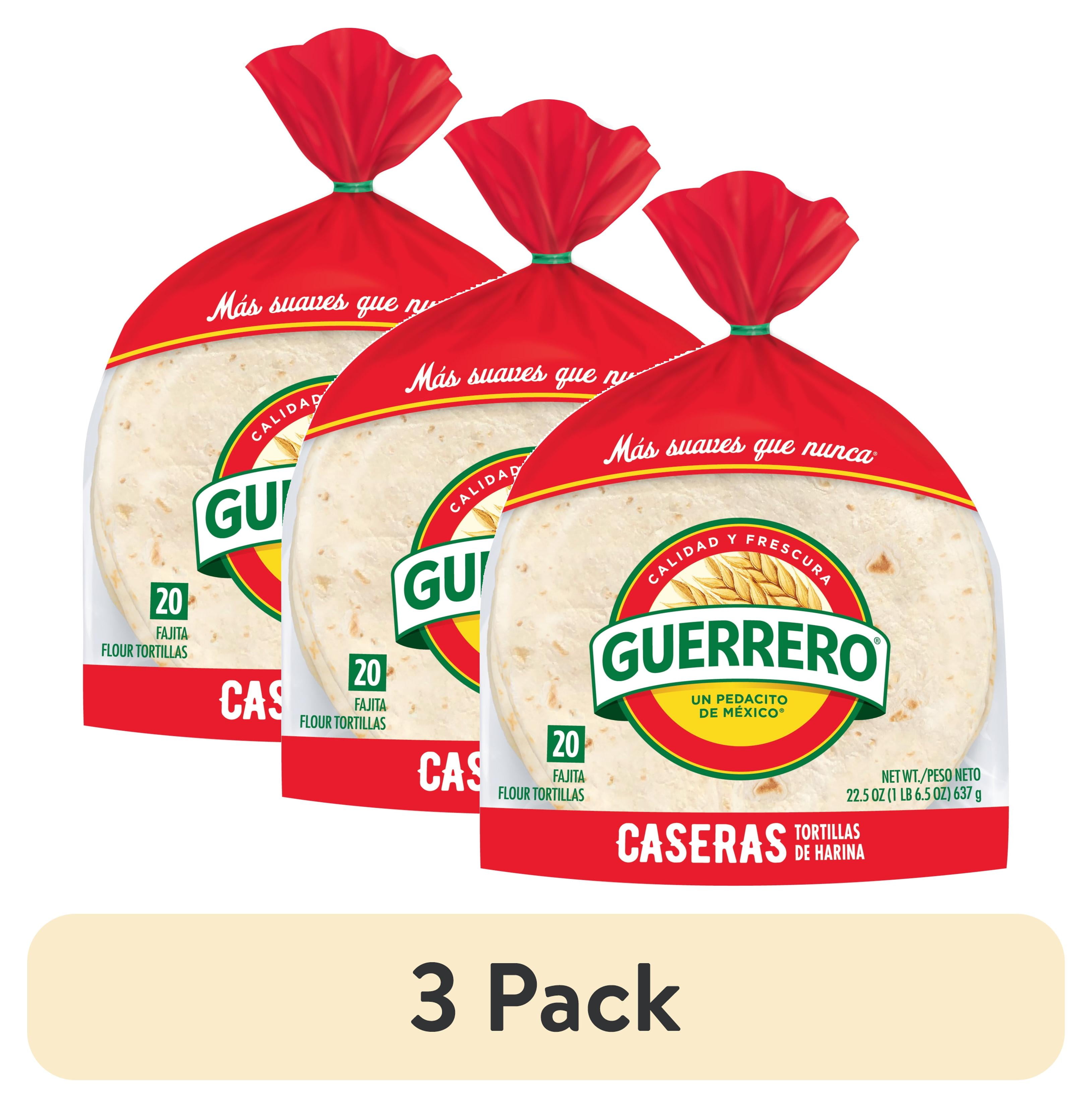 (3 pack) Guerrero Caseras Flour Tortillas, Fajita Size, 20 Count ...