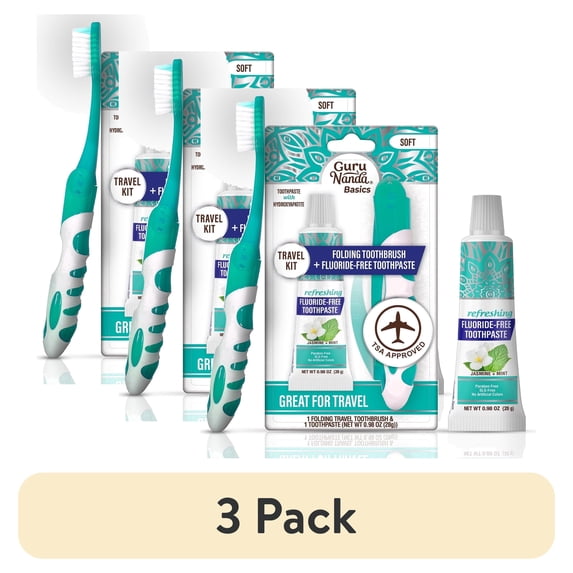 (3 pack) GuruNanda Folding Travel Toothbrush with Toothpaste, Compact ...