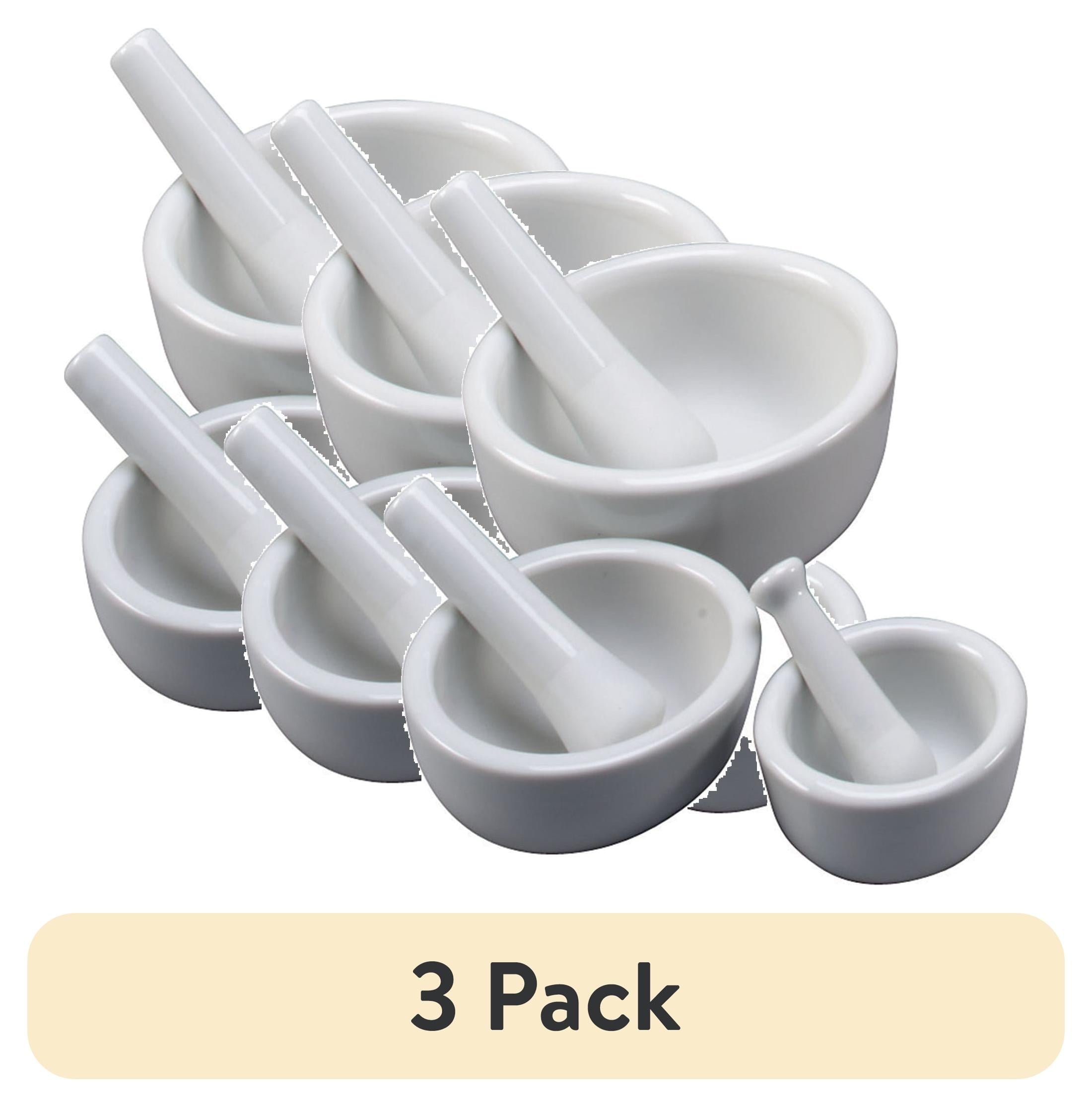 (3 pack) HIC Mortar and Pestle Spice Herb Grinder Pill Crusher Set, Fine-Quality Porcelain, Set ...