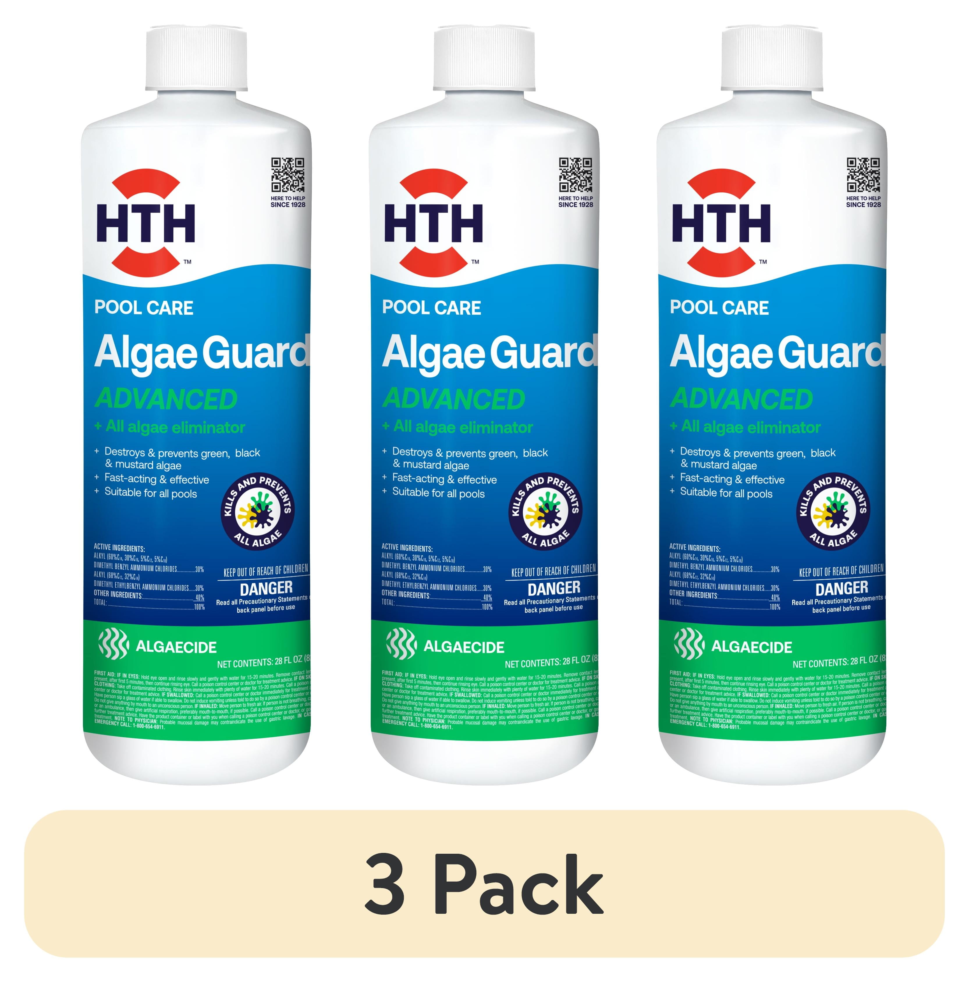 (3 pack) HTH Pool Care Algae Guard Advanced for Swimming Pools, Liquid ...