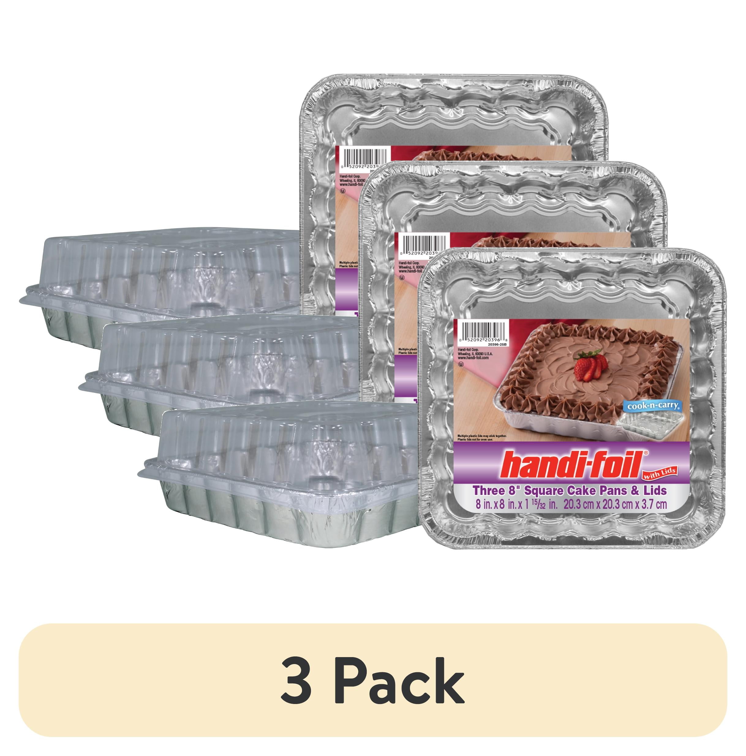(3 pack) Handi-Foil 8" Aluminum Square Cake Pans with Lids, 3 Count ...