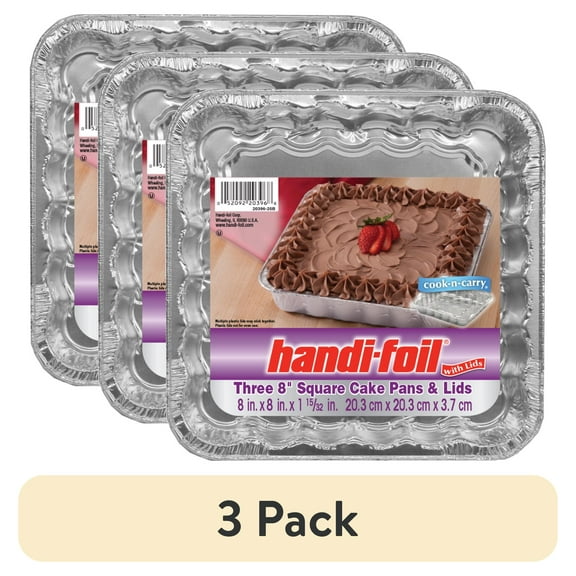 Handi-Foil 8" Square Aluminum Red Pan with Lids, 3 Count - Walmart.com