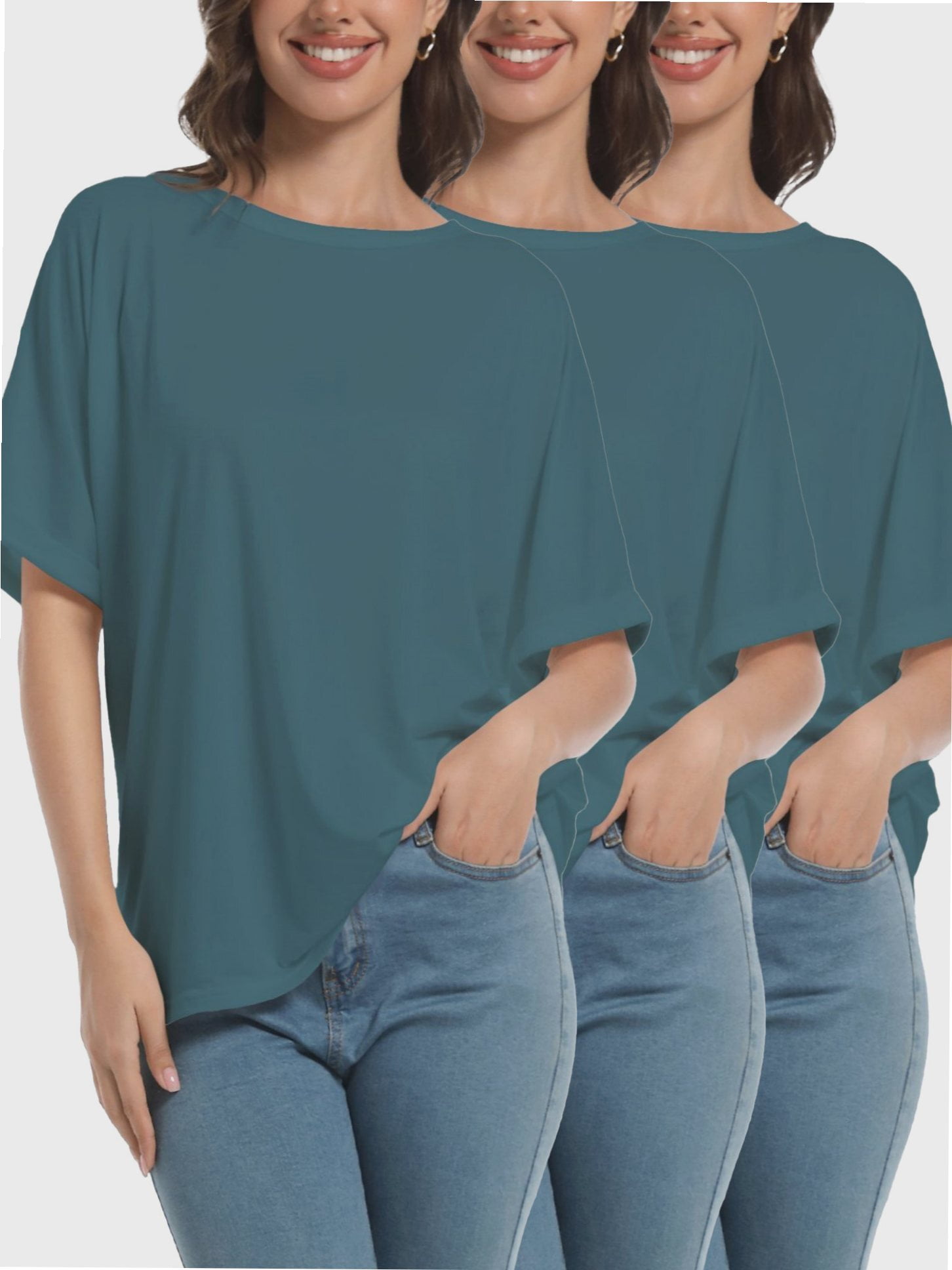 3-pack Heather dark blue Women Oversized T-Shirt Loose Fit Workout Tops ...
