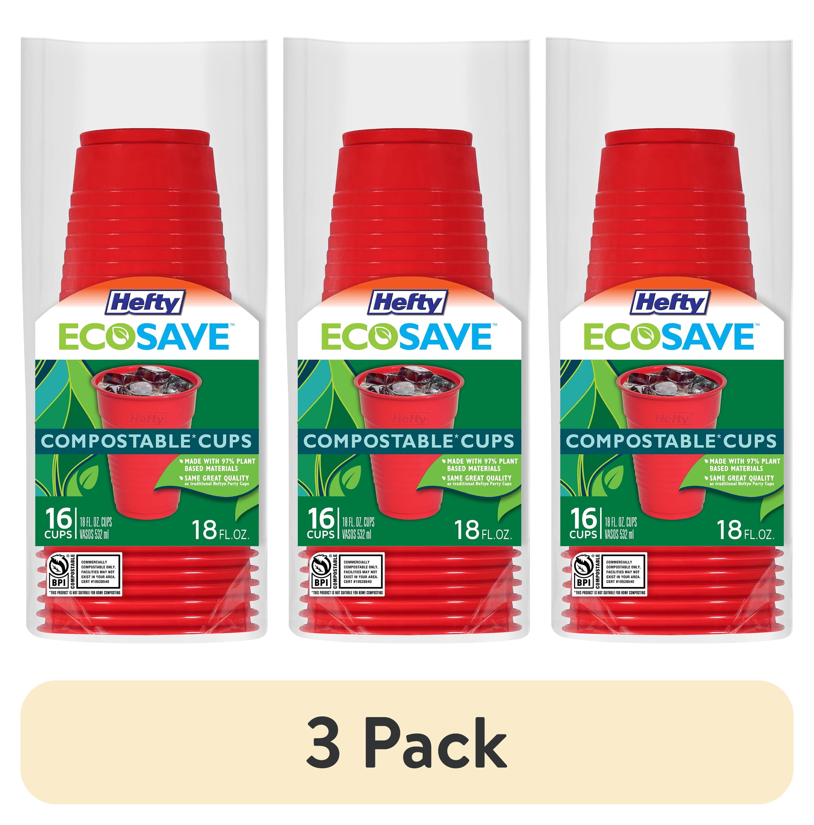 (3 pack) Hefty ECOSAVE Compostable Cups, Red, 18 oz, 16 Count - Walmart.com