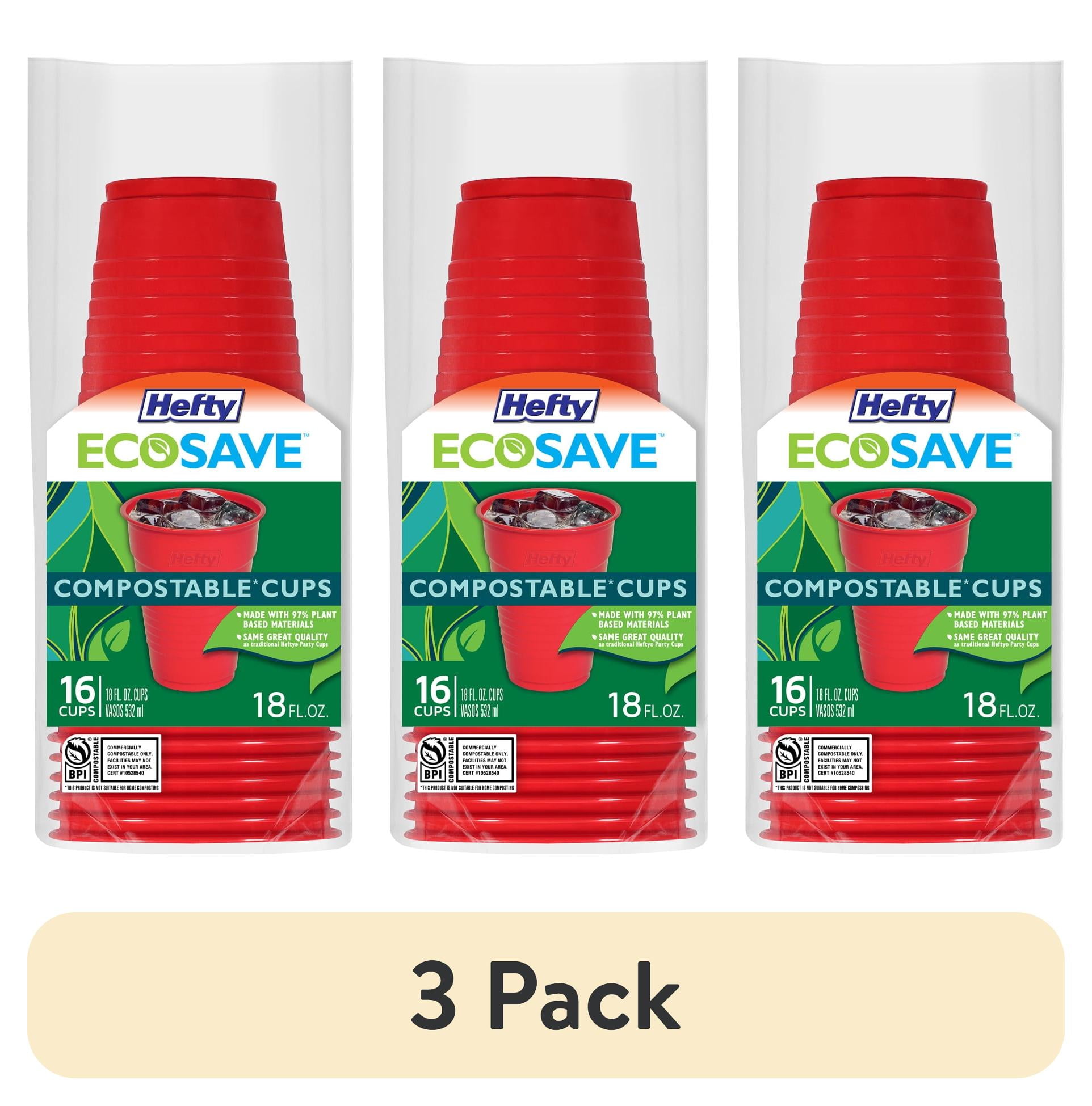 (3 pack) Hefty ECOSAVE Compostable Party Cups, Red, 18 oz., 16 Count ...
