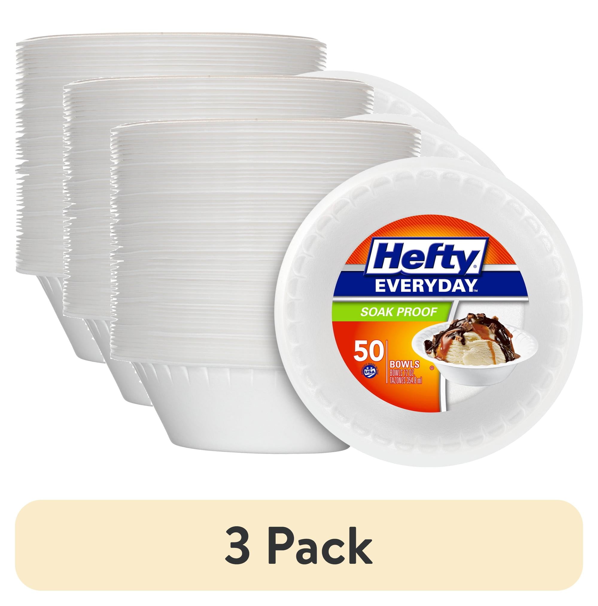 (3 pack) Hefty Everyday Soak-Proof Foam Bowls, White, 12 ounce, 50 ...