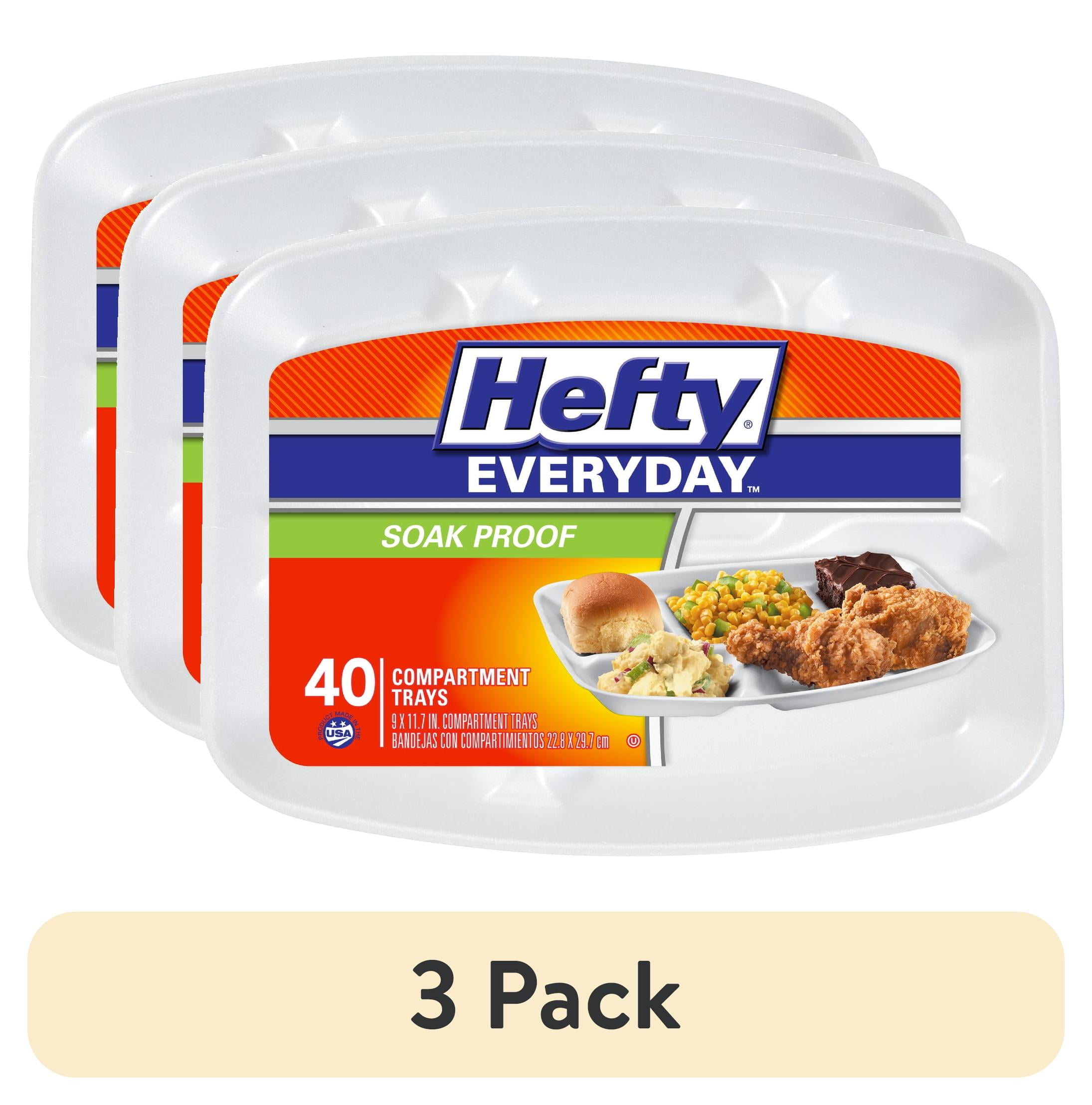 (3 pack) Hefty Everyday Soak-Proof Foam Compartment Tray, White, 9 x 11 ...