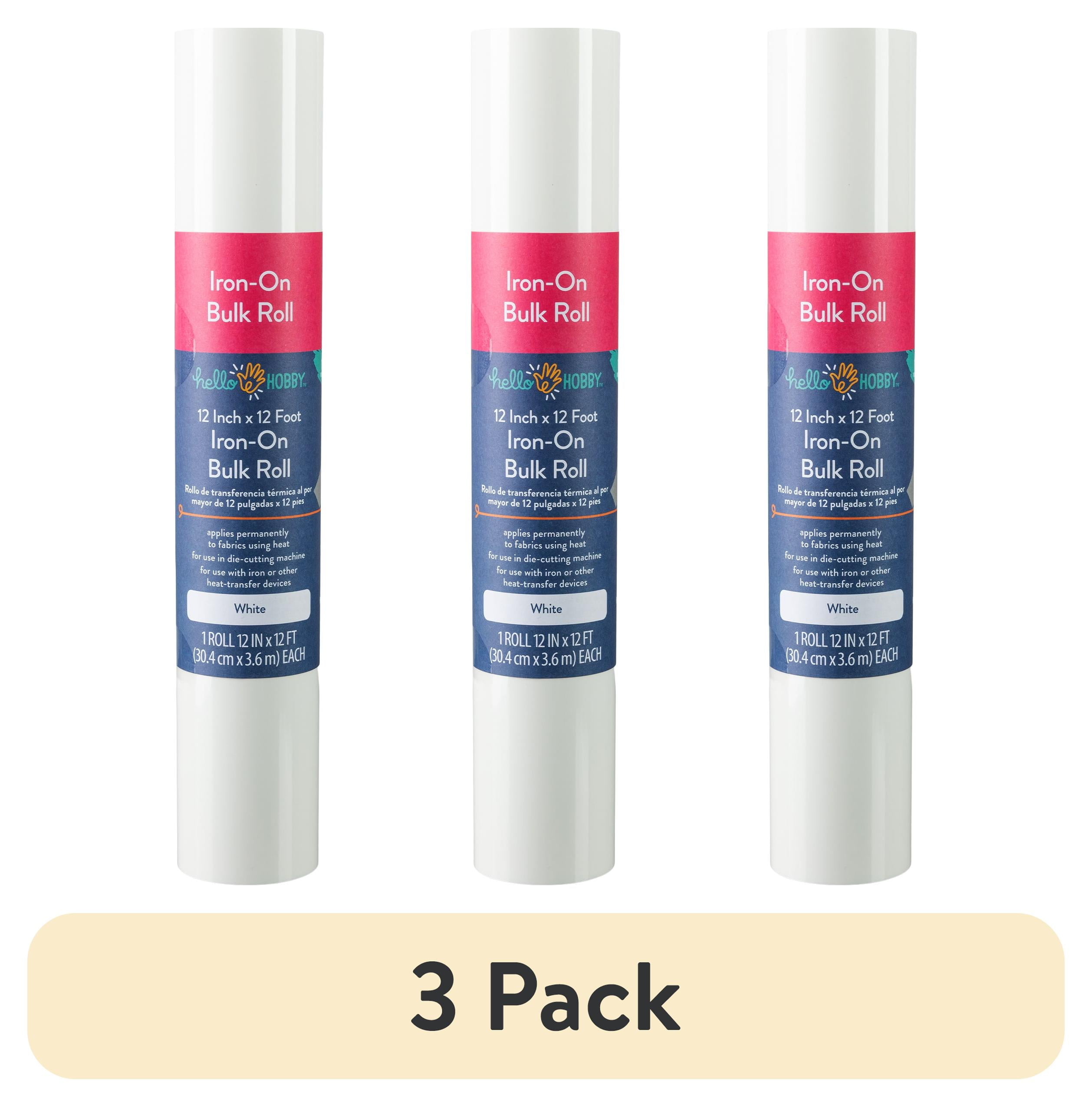 (3 pack) Hello Hobby 12" x 12' White Iron-On Craft Vinyl Bulk Roll ...