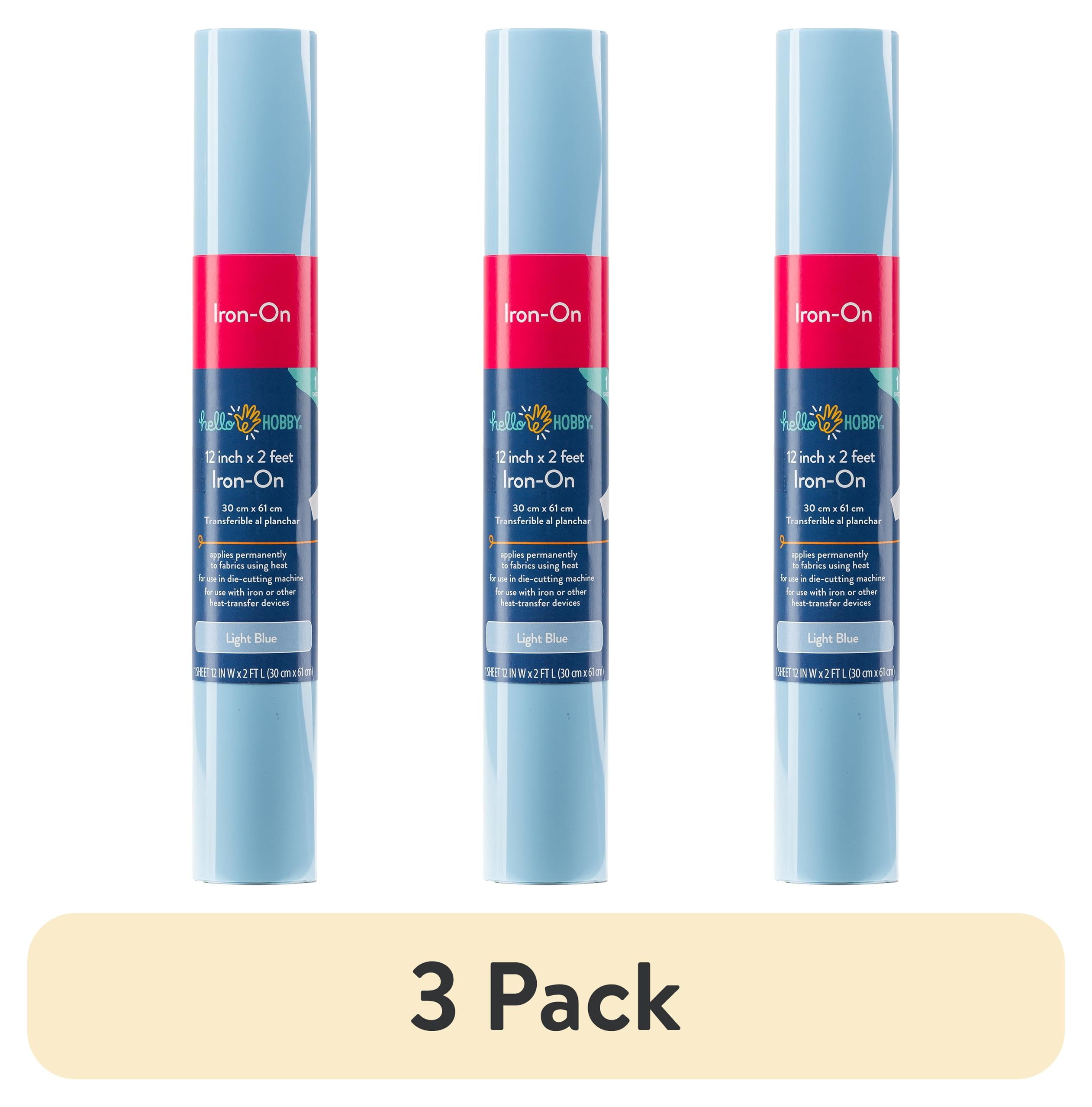 (3 pack) Hello Hobby 12" x 2' Light Blue Iron-On Craft Vinyl Roll ...