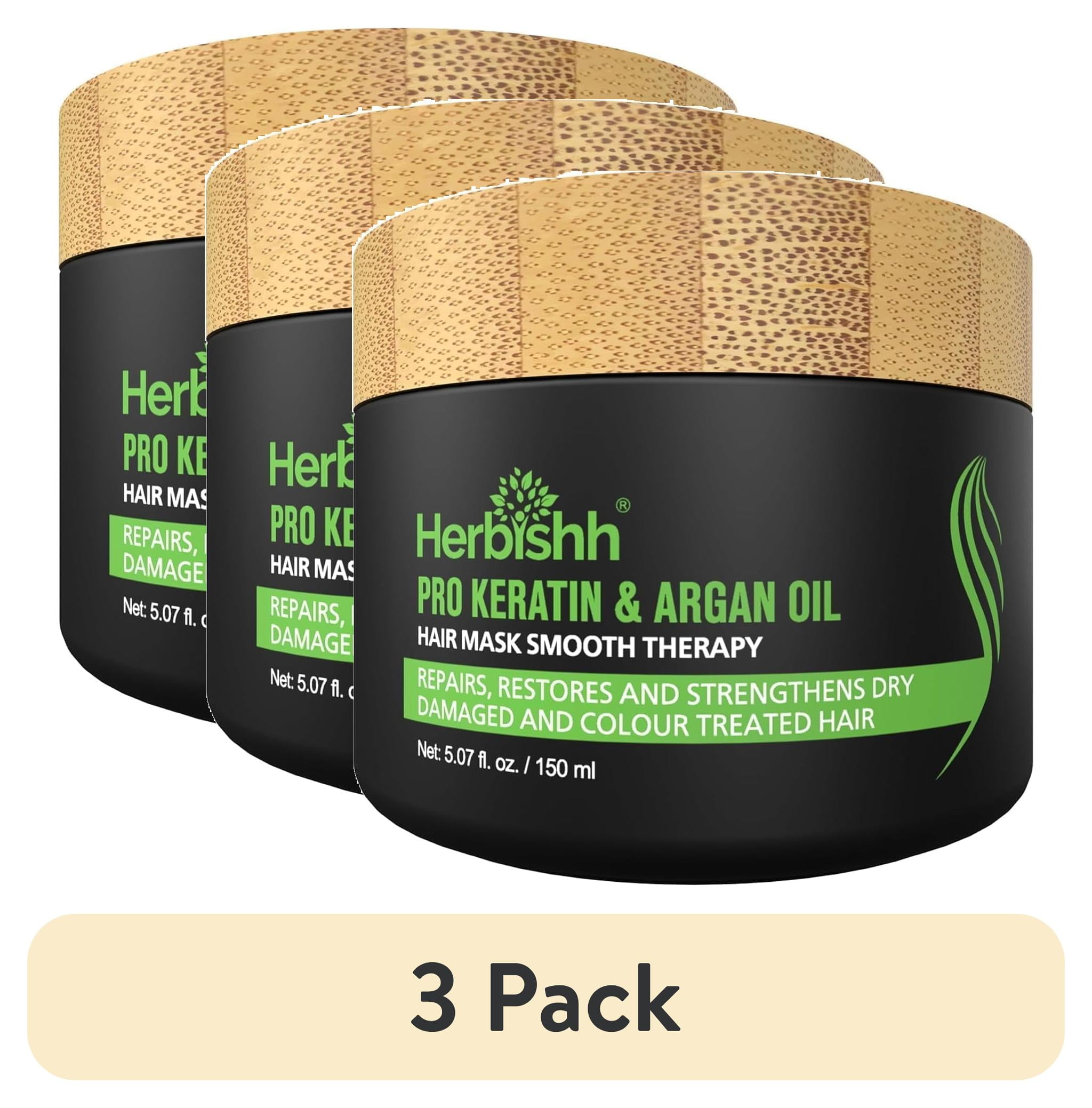 (3 pack) Herbishh Argan Hair Mask with Keratin for Deep Conditioning & Hydration, Revives Frizzy ...