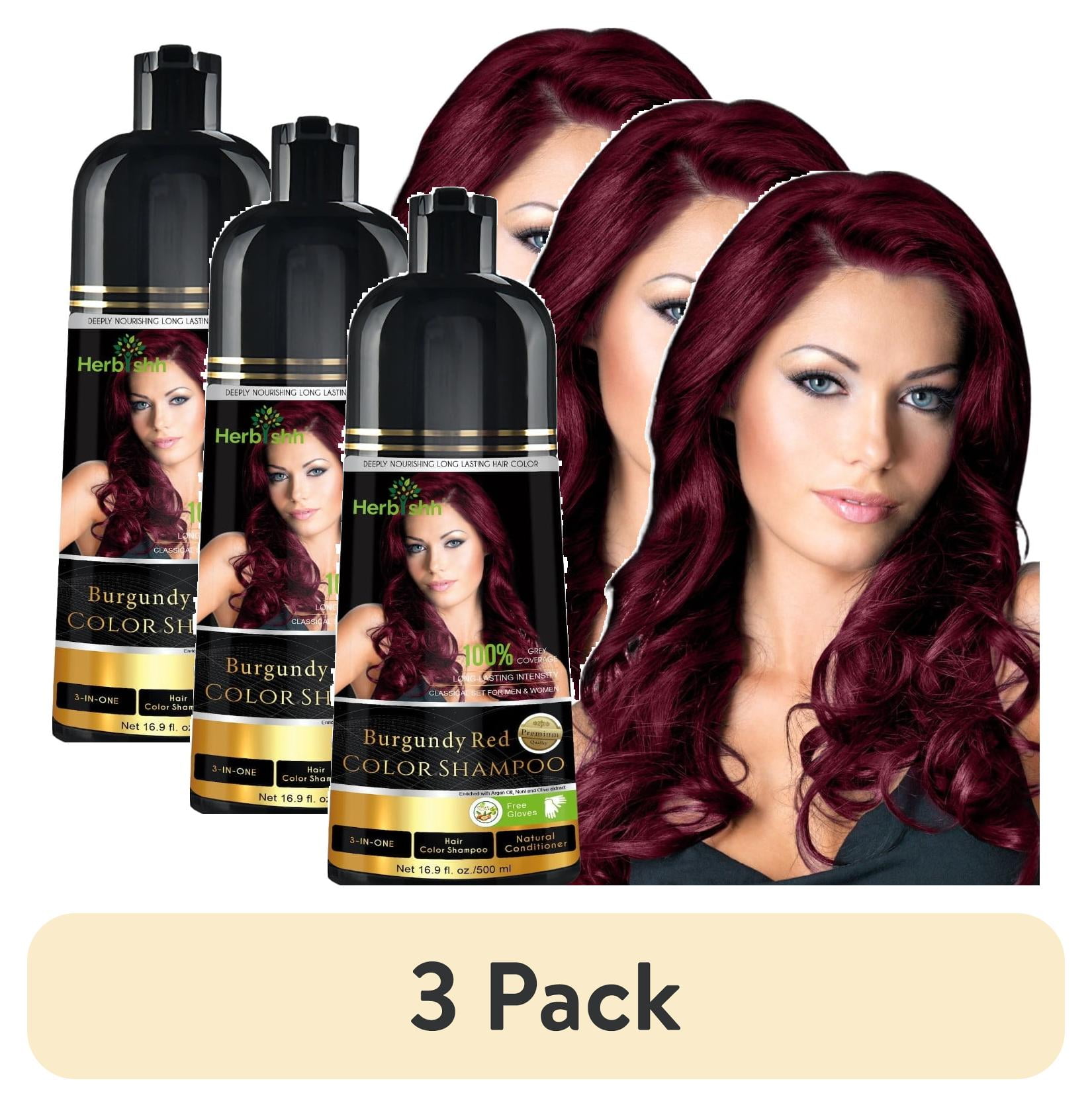 (3 pack) Herbishh Burgundy Red Color Shampoo for Gray Hair, Permanent ...
