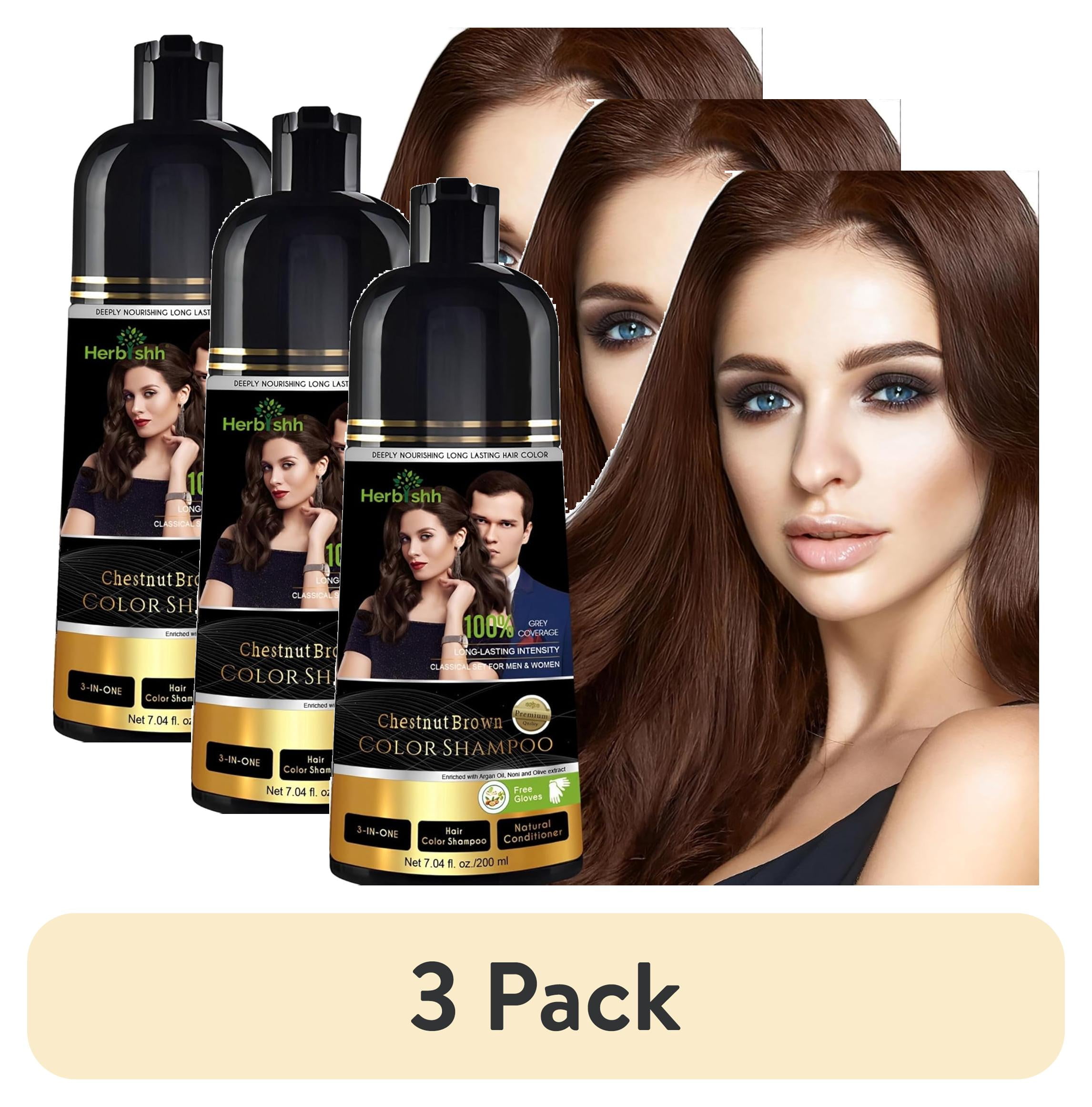 (3 pack) Herbishh Chestnut Brown Shampoo, Hair Dye Shampoo 3 in 1, 100% ...