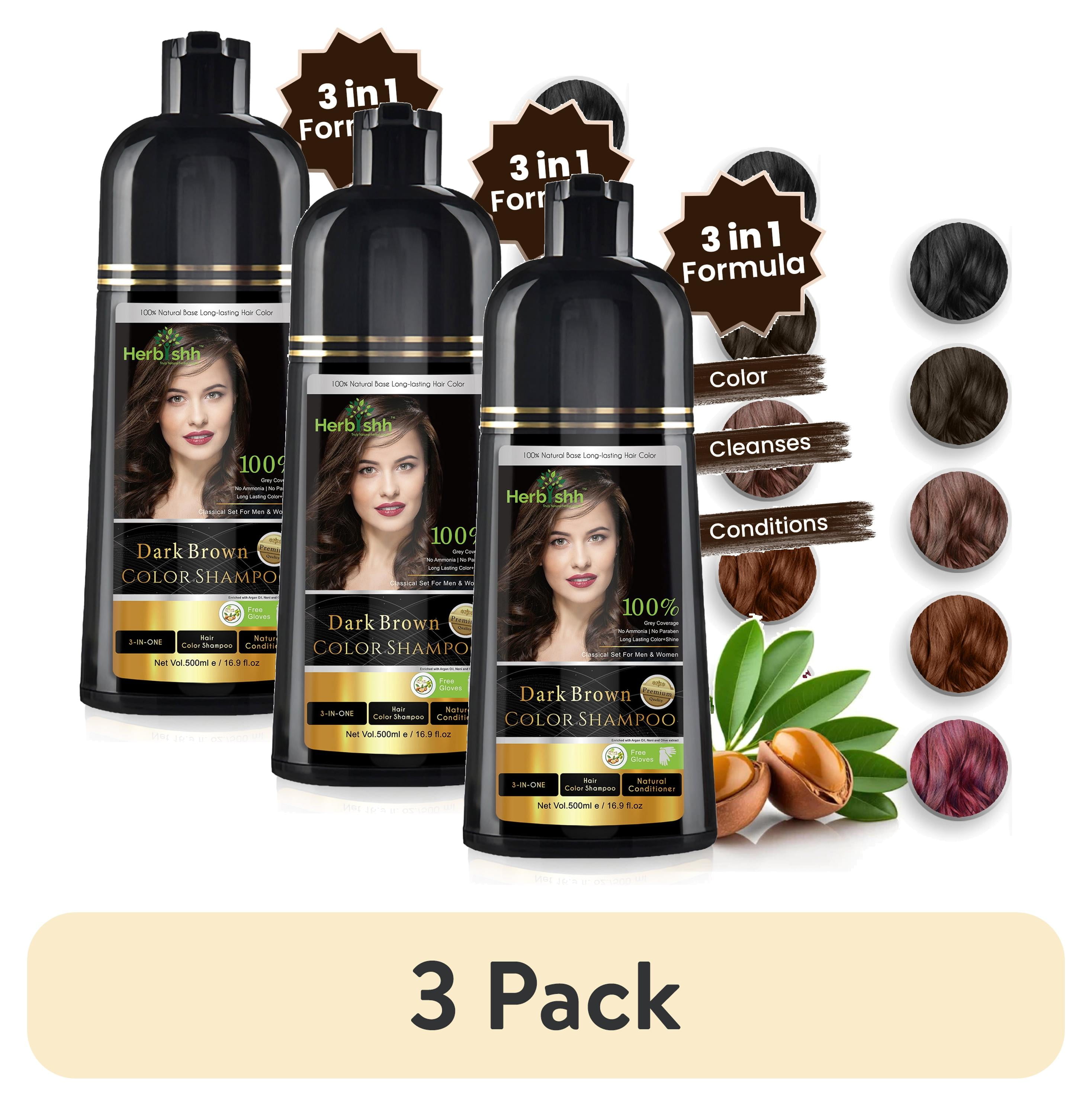 (3 pack) Herbishh Dark Brown Hair Color Shampoo for Gray Hair, Hair Dye ...