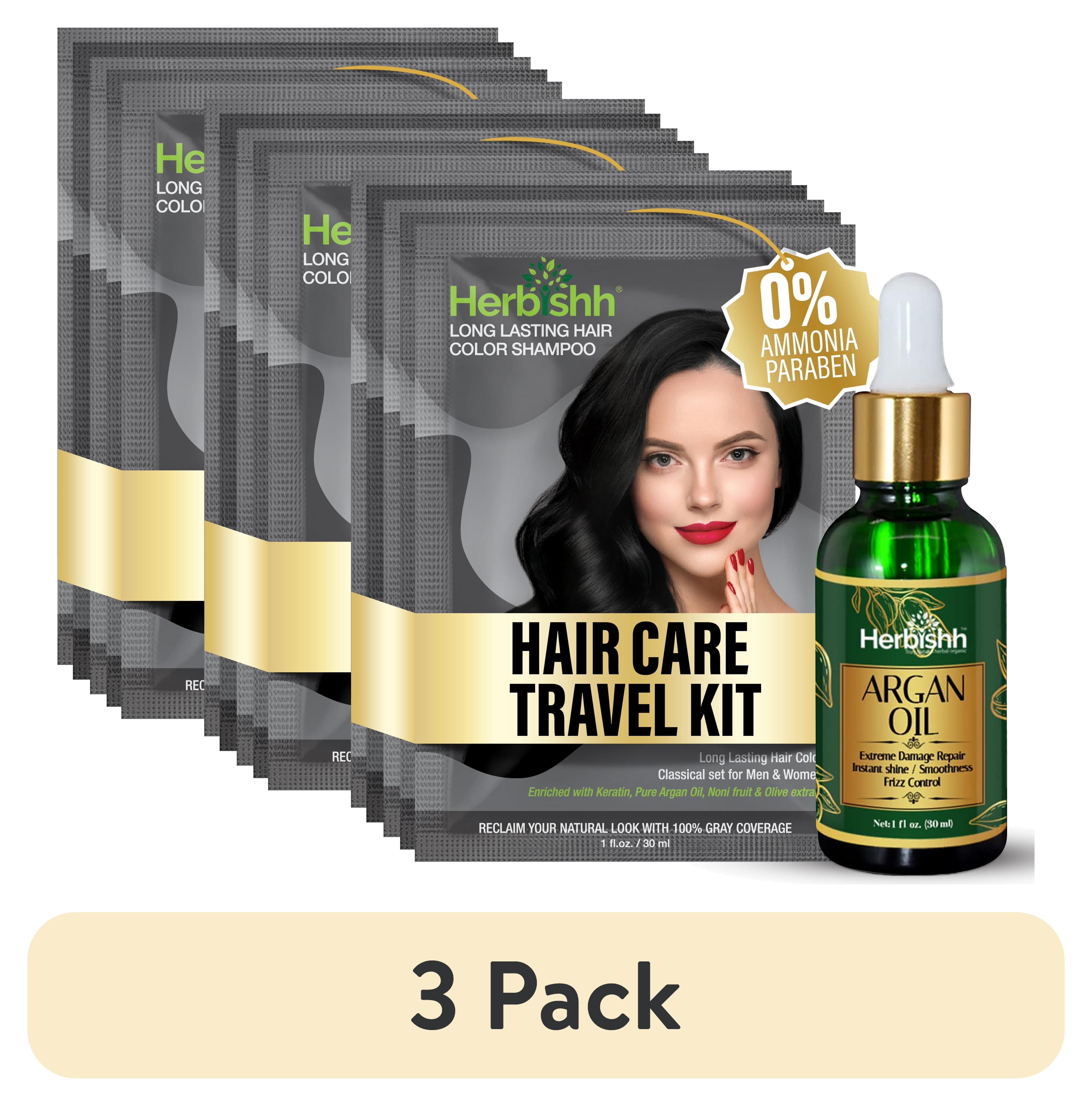 (3 pack) Herbishh Hair Dye Shampoo Black Color, 3-in-1 Shampoo Hair Color Travel Pack (30ml x5 ...