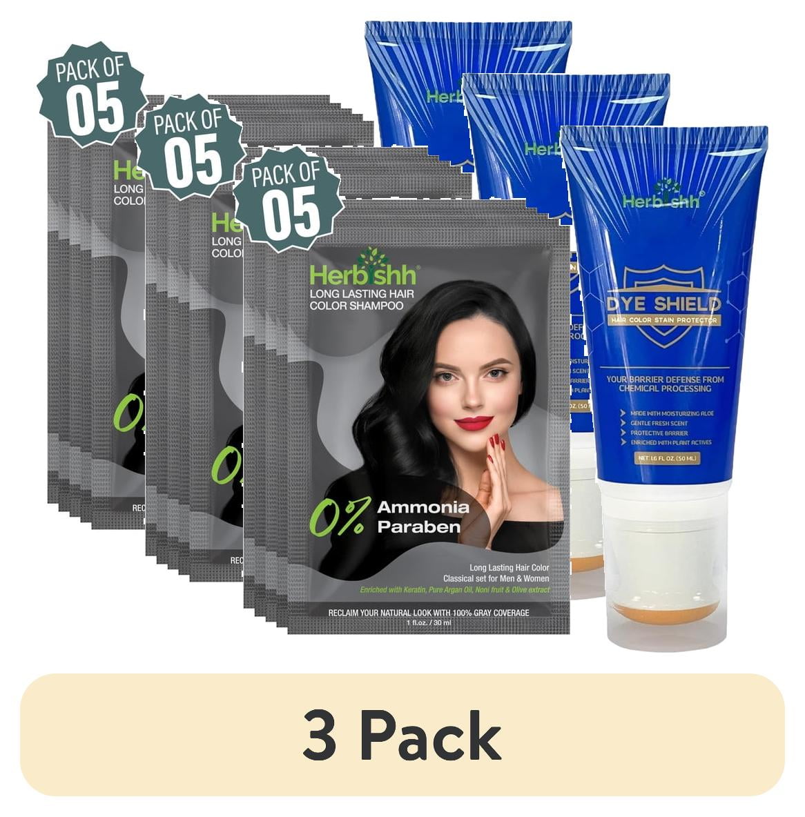 (3 pack) Herbishh Hair Dye Shampoo Black Color 3-in-1 Travel Pack (30ml ...