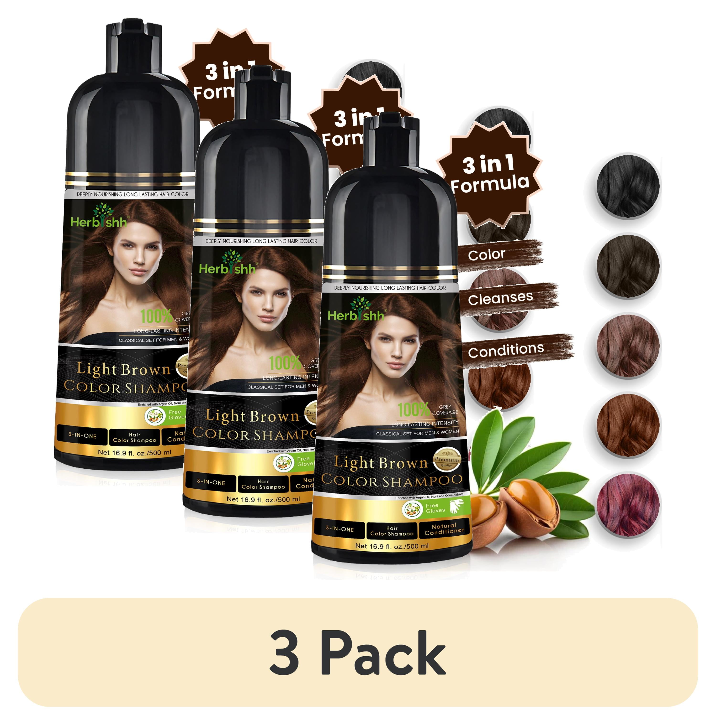 (3 pack) Herbishh Light Brown Hair Color Shampoo for Gray Hair, Hair ...