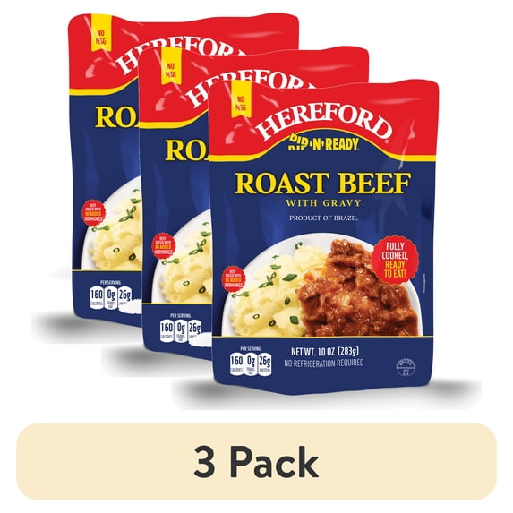 (3 pack) Hereford Fully Cooked Roast Beef with Gravy, Shelf Stable ...