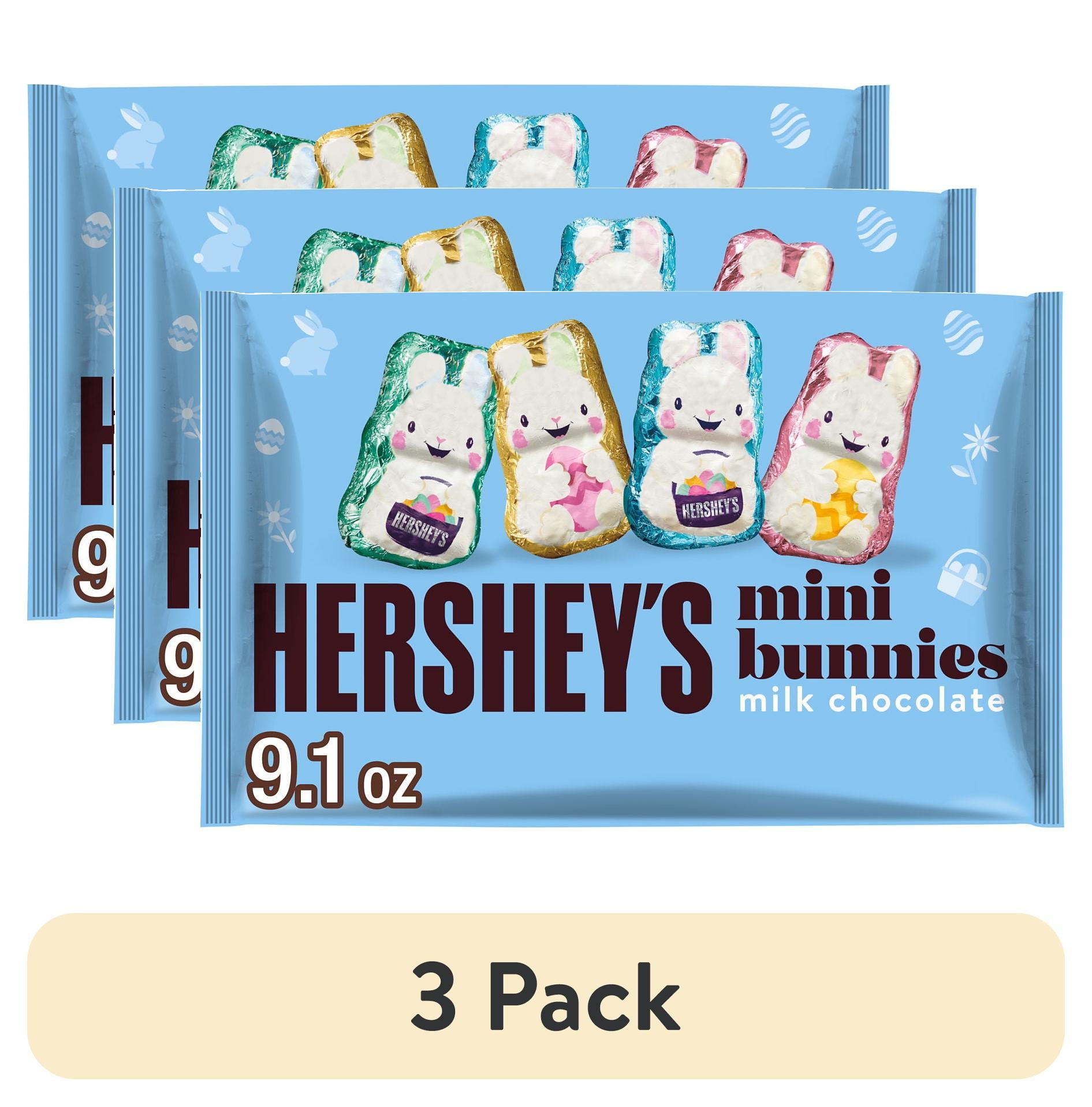 (3 pack) Hershey`s Milk Chocolate Mini Bunnies, Easter Candy Bag, 9.1 ...