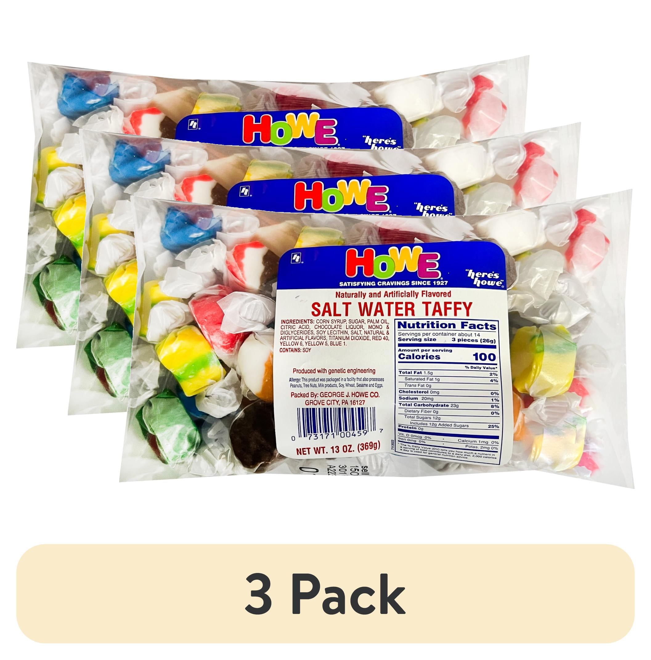 (3 pack) Howe Salt Water Taffy Taffy Candy, 13 oz, Bag - Walmart.com