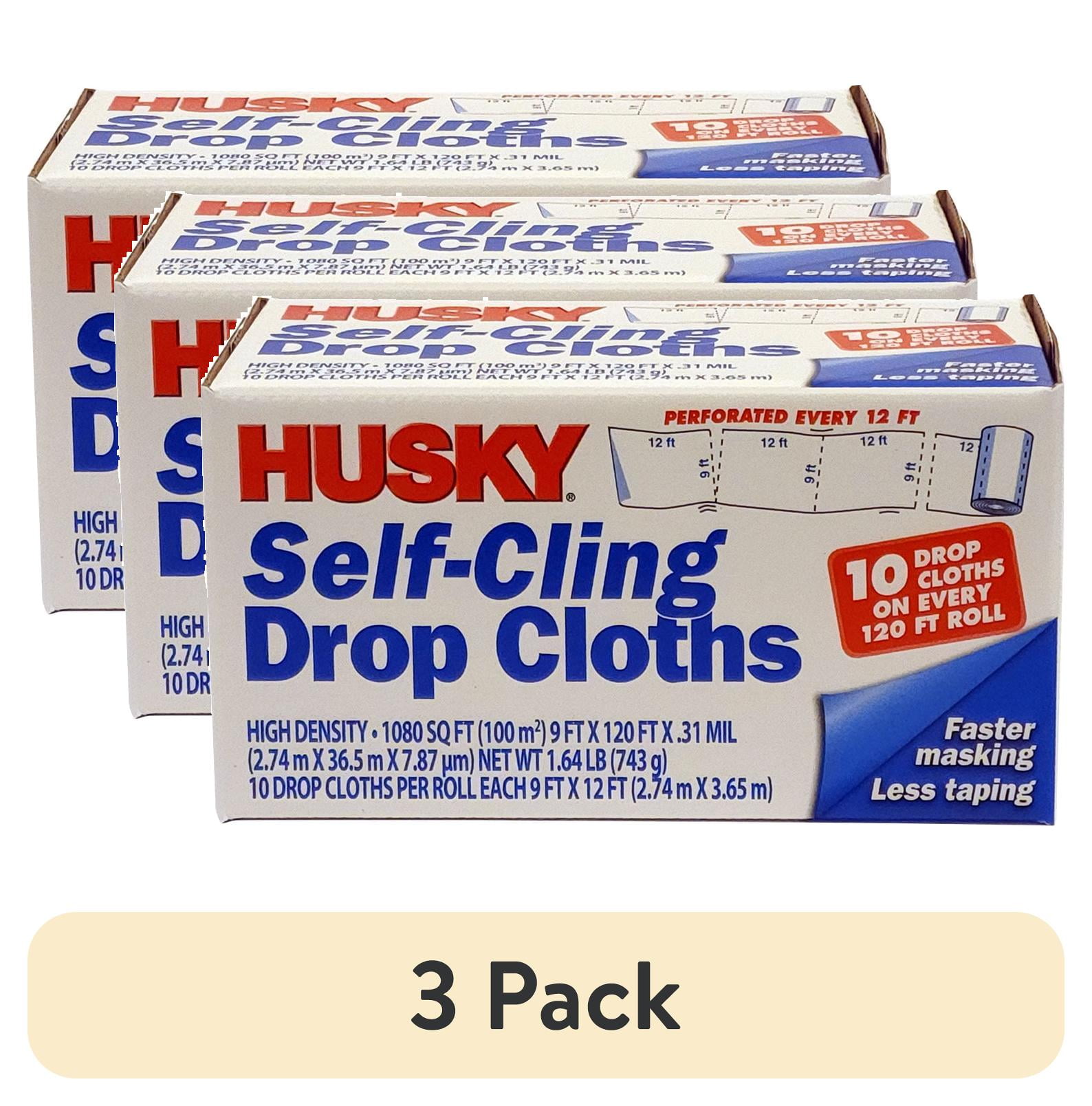 (3 pack) Husky 0.31 Mil High Density Clear Drop Cloth, 9 ft. x 120 ft ...
