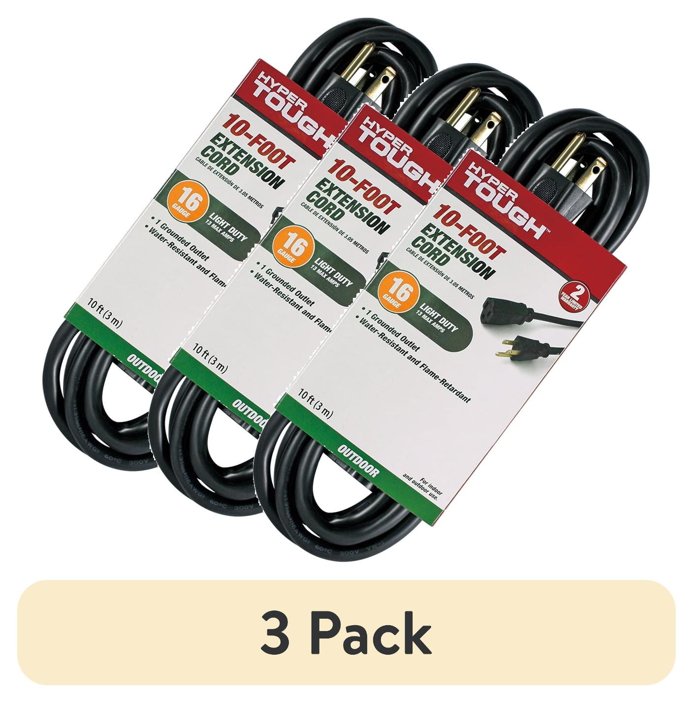 (3 pack) Hyper Tough 10FT 16AWG 3 Prong Black Outdoor Single Outlet ...