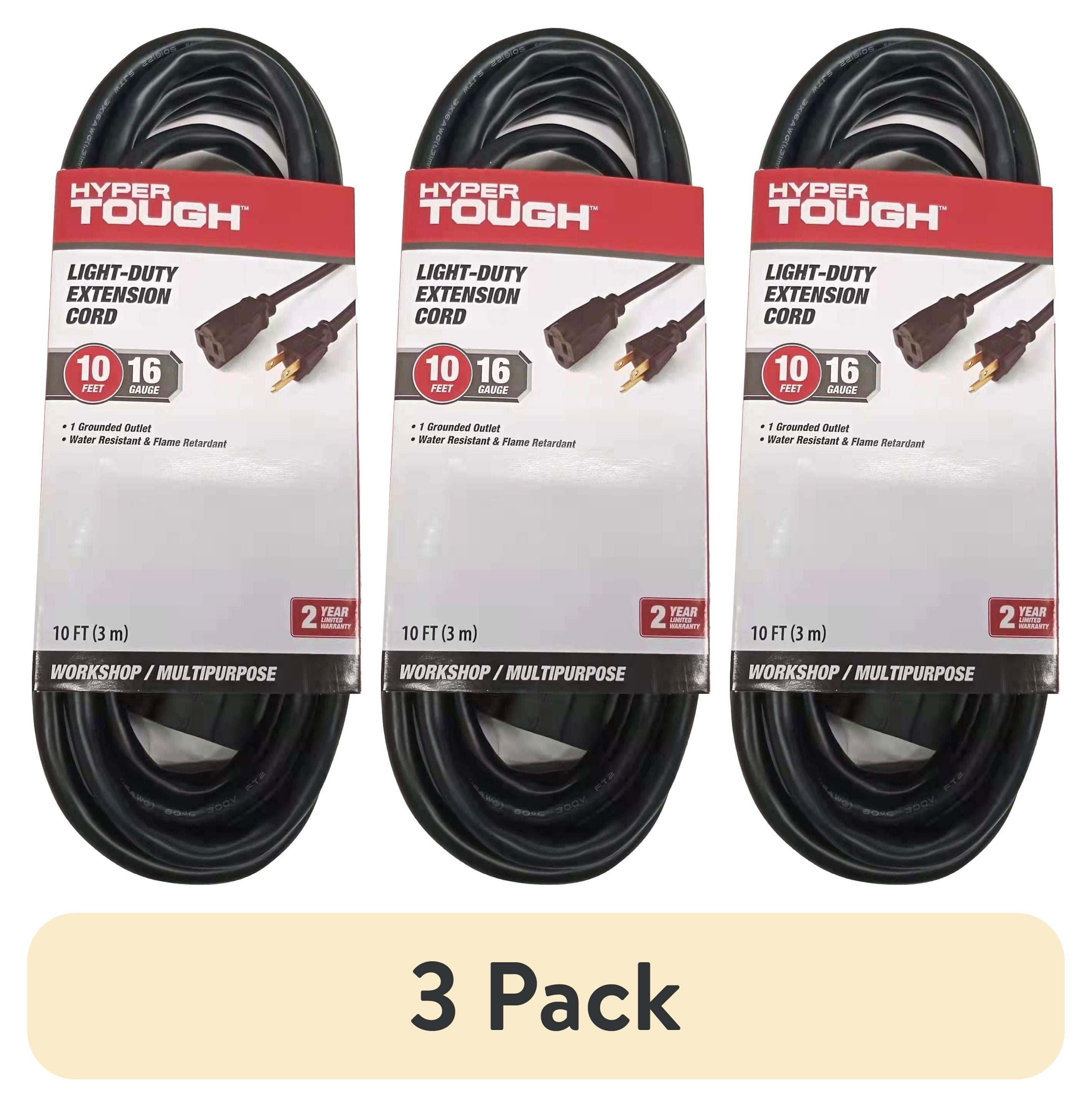 (3 pack) Hyper Tough 10FT 16AWG 3 Prong Black Outdoor Single Outlet ...