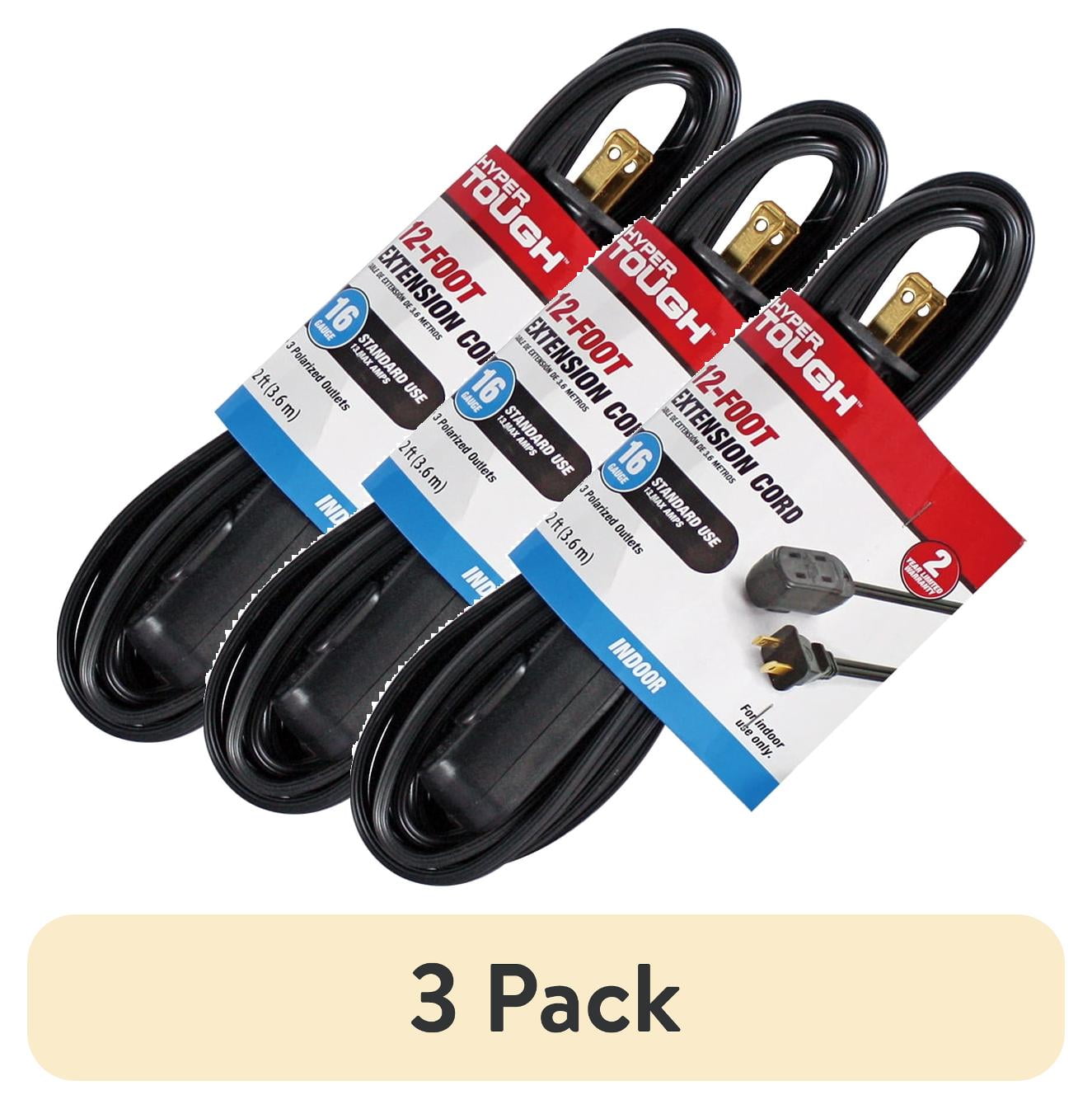 (3 pack) Hyper Tough 12FT 16AWG 2 Prong Black Indoor Household ...
