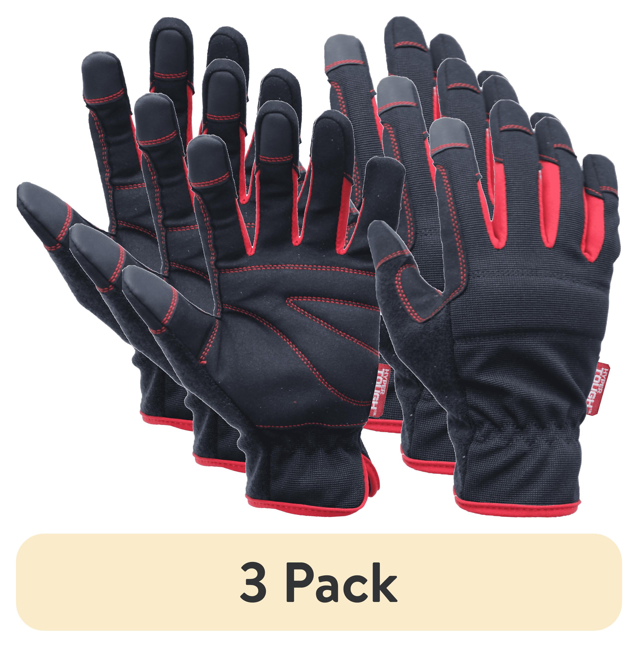 (3 pack) Hyper Tough Black Synthetic Leather Touch Screen Utility Glove ...