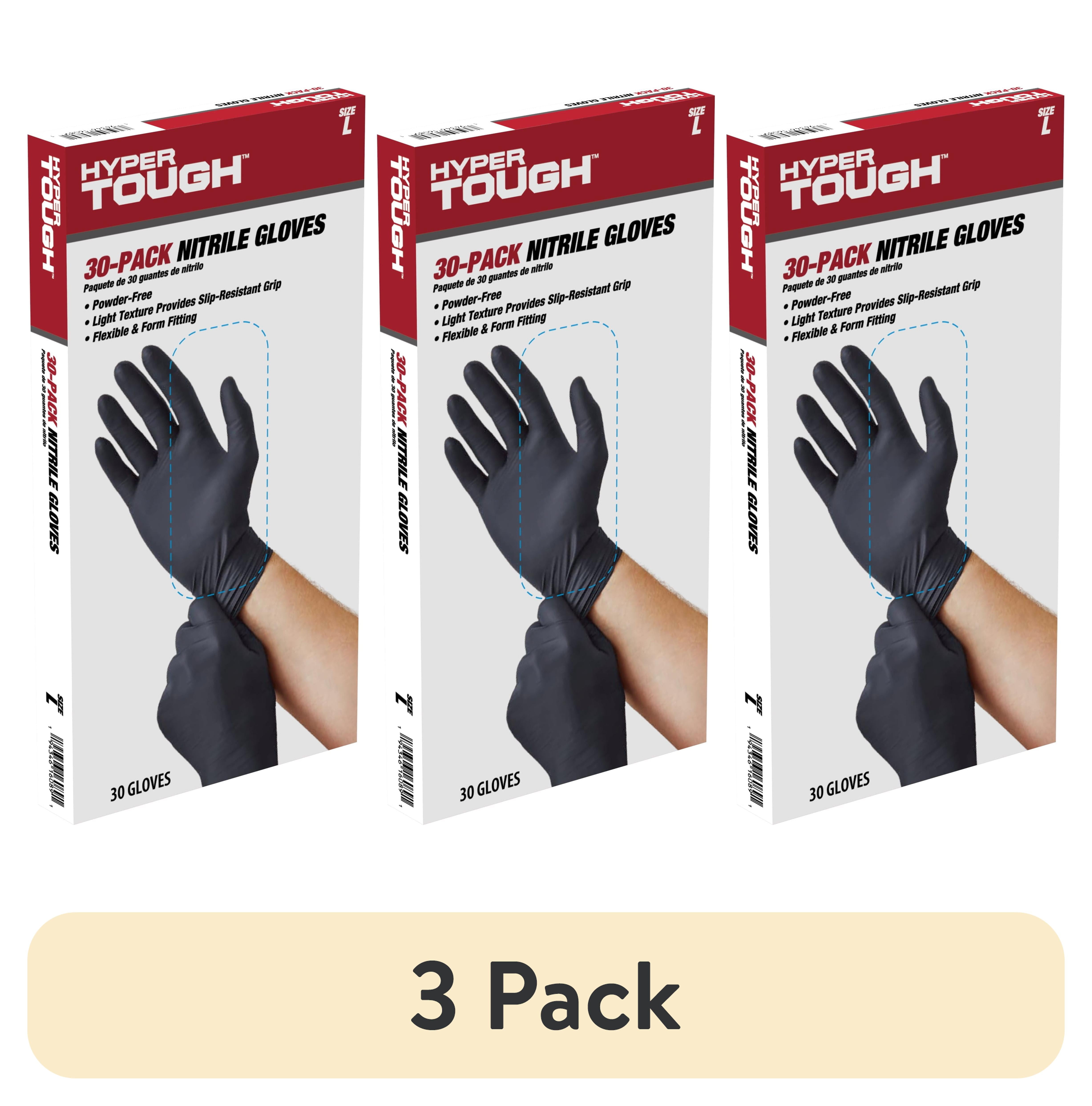(3 pack) Hyper Tough Disposable Nitrile Gloves, 30CT, Size Large, One ...