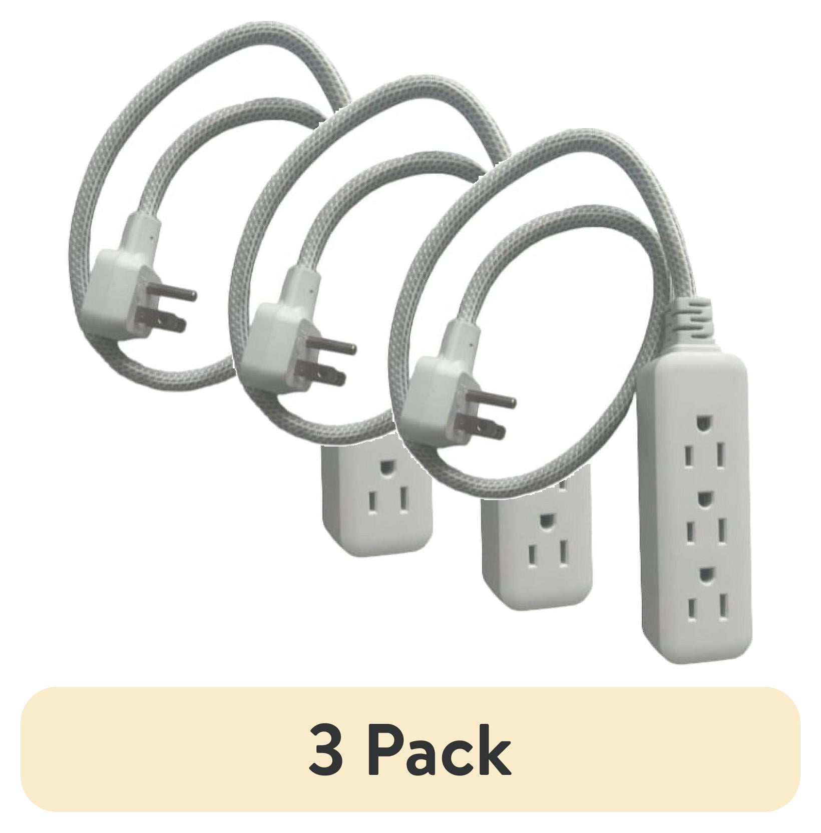 (3 pack) Hyper Tough Indoor 3-Outlet 2ft , 13A 125V White Braided Cable ...