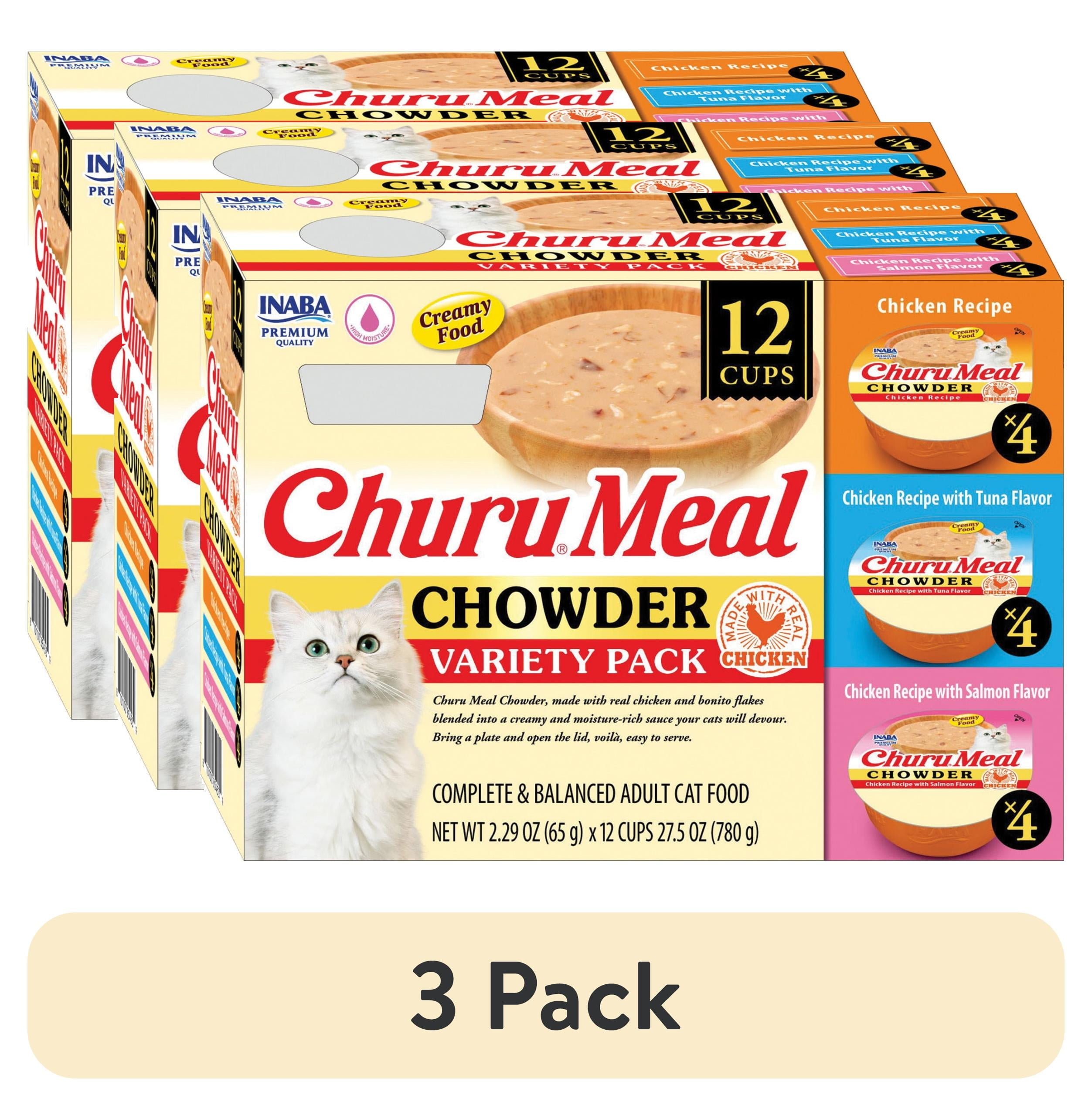(3 pack) INABA Churu Meal Chowder Adult Wet Cat Food, 2.29 oz cup, 12 ...