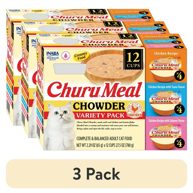 (3 pack) INABA Churu Meal Chowder Adult Wet Cat Food, 2.29 oz cup, 12 ...