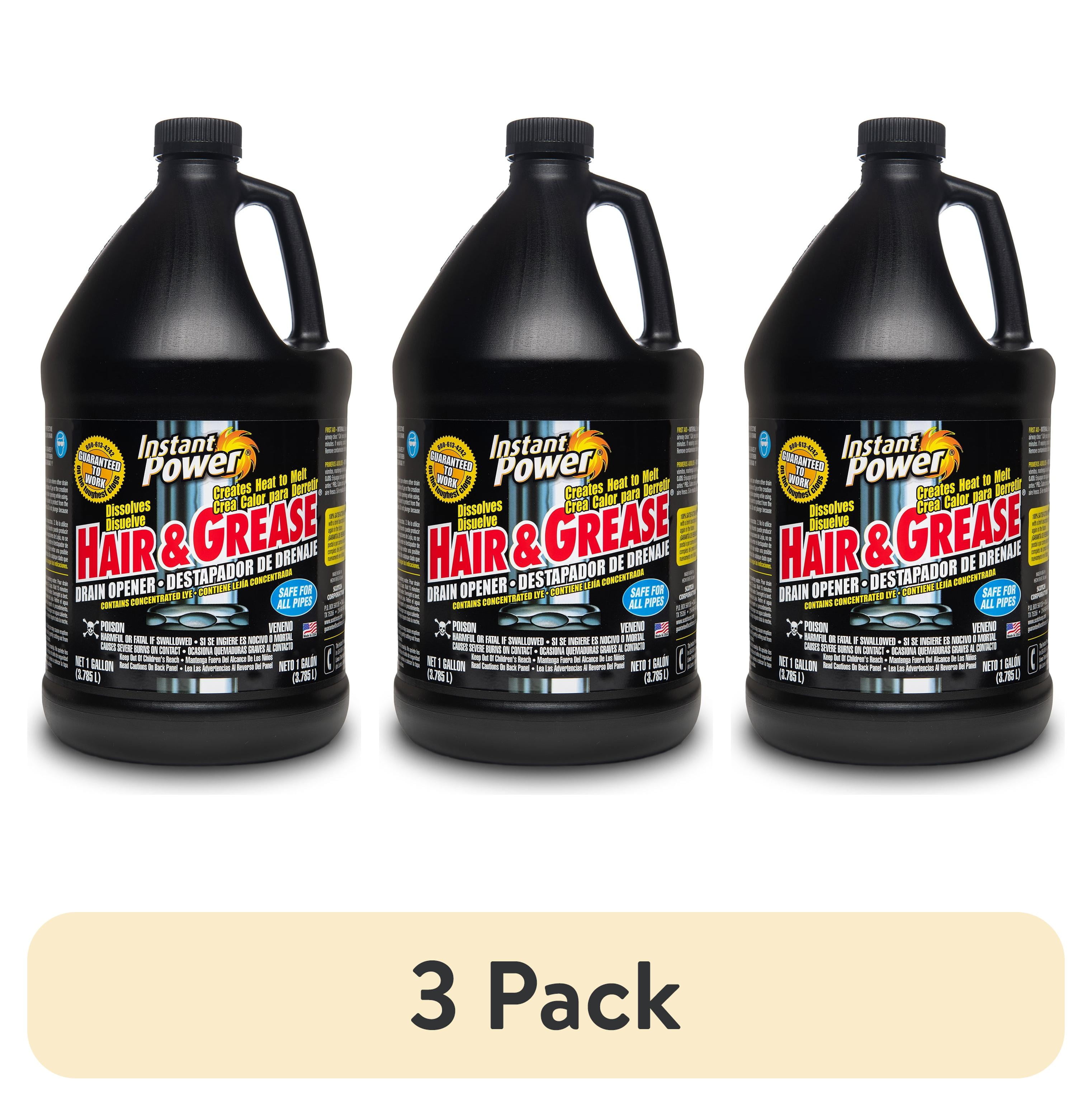 (3 pack) Instant Power Hair & Grease Drain Opener, 1 Gallon Jug ...