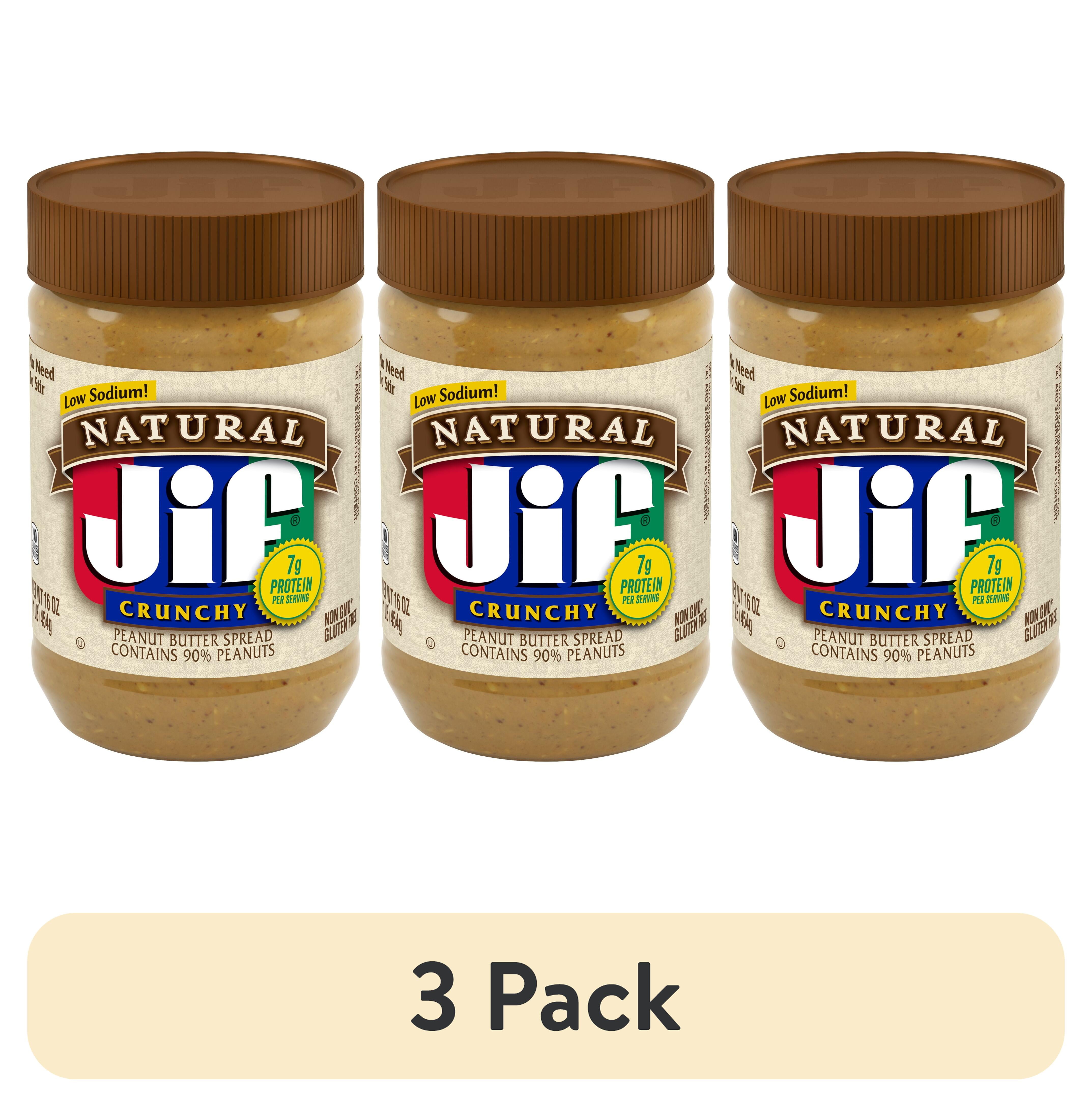 (3 pack) Jif Natural Crunchy Peanut Butter Spread Contains 90% Peanuts ...