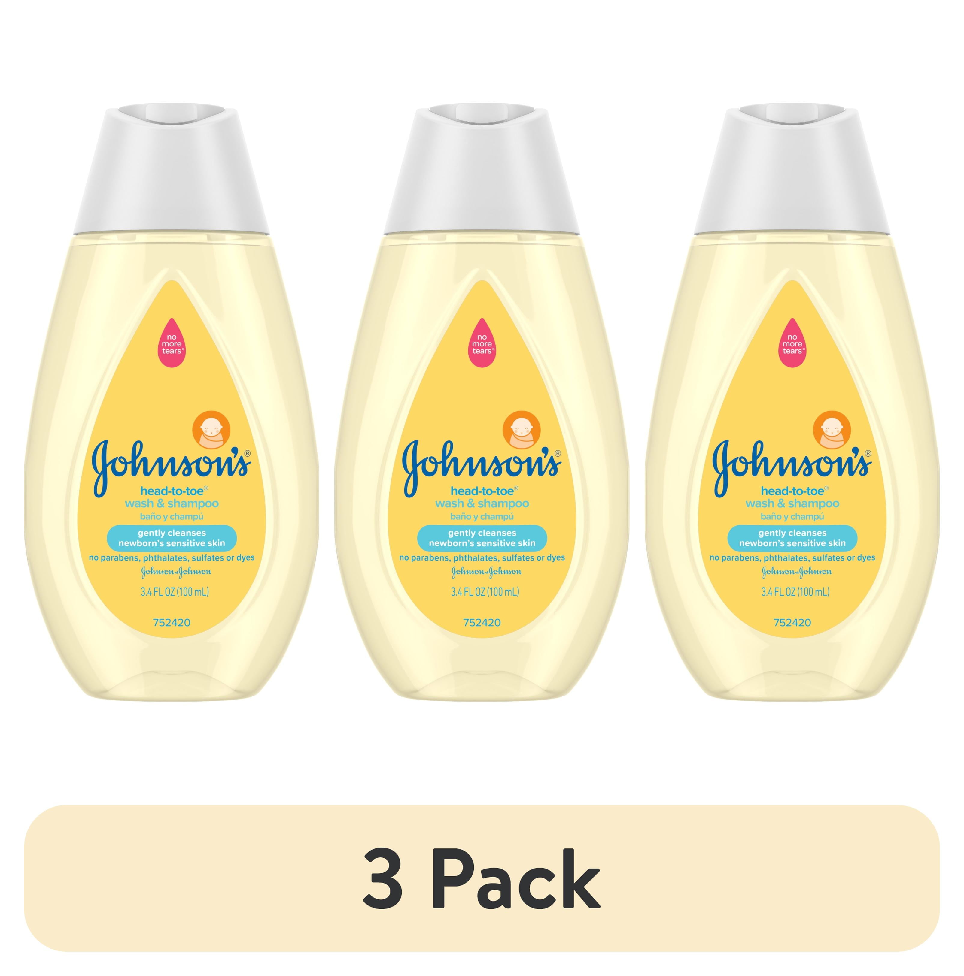 (3 pack) Johnsons Head-To-Toe Tear Free Infant Baby Bath Body Wash Soap ...