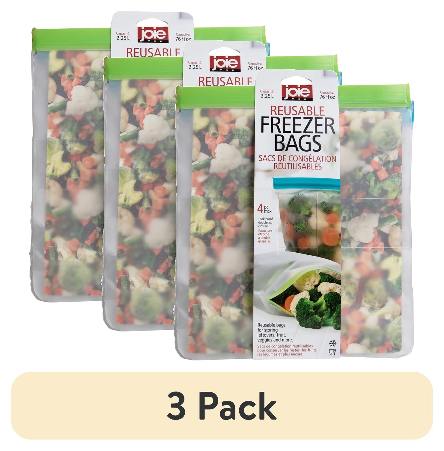 (3 pack) Joie Reusable Freezer Bags, Assorted Pack of 4, Double Zip ...