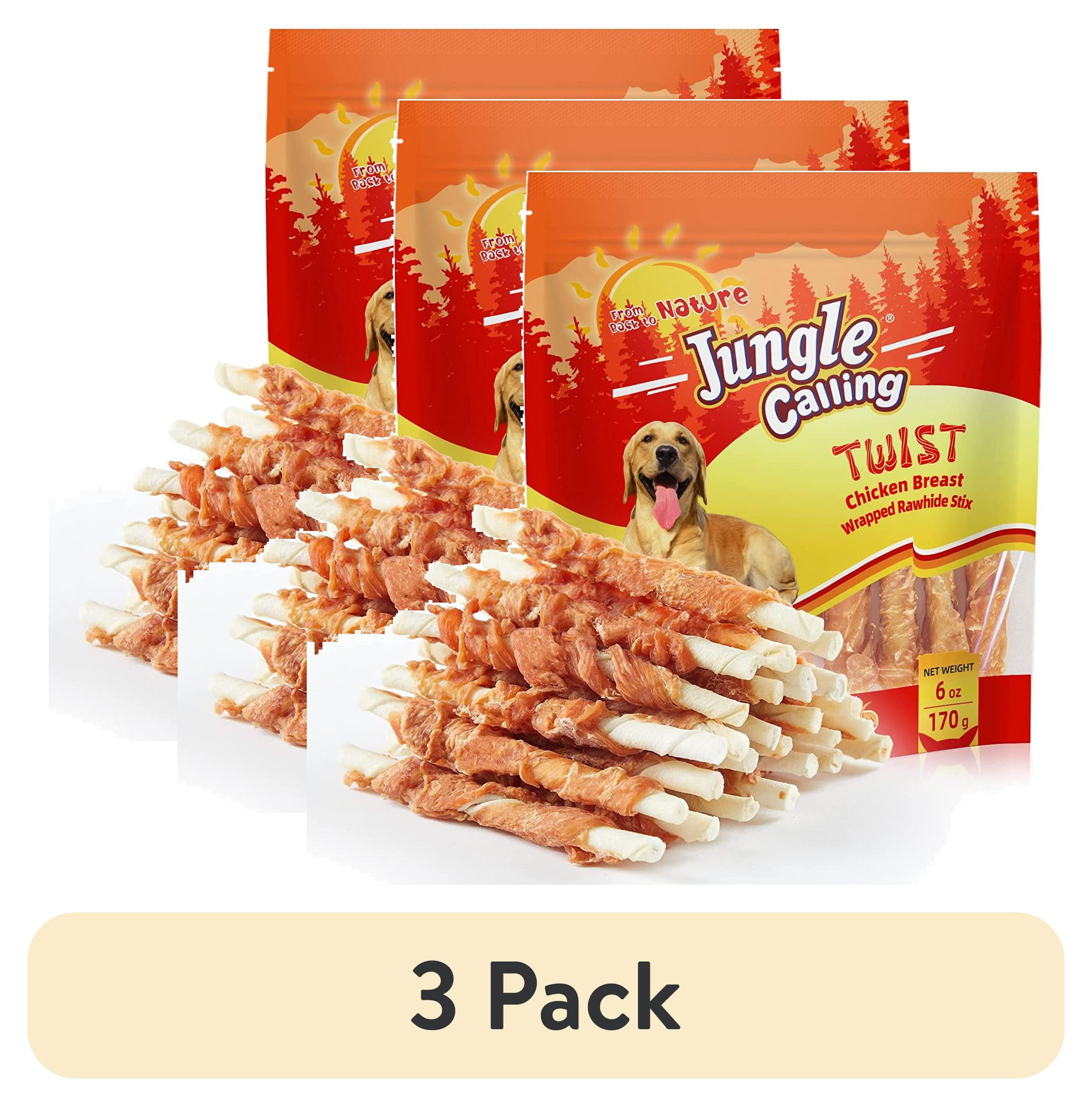 (3 pack) Jungle Calling Dog Treats, Chicken Wrapped Rawhide Sticks for ...