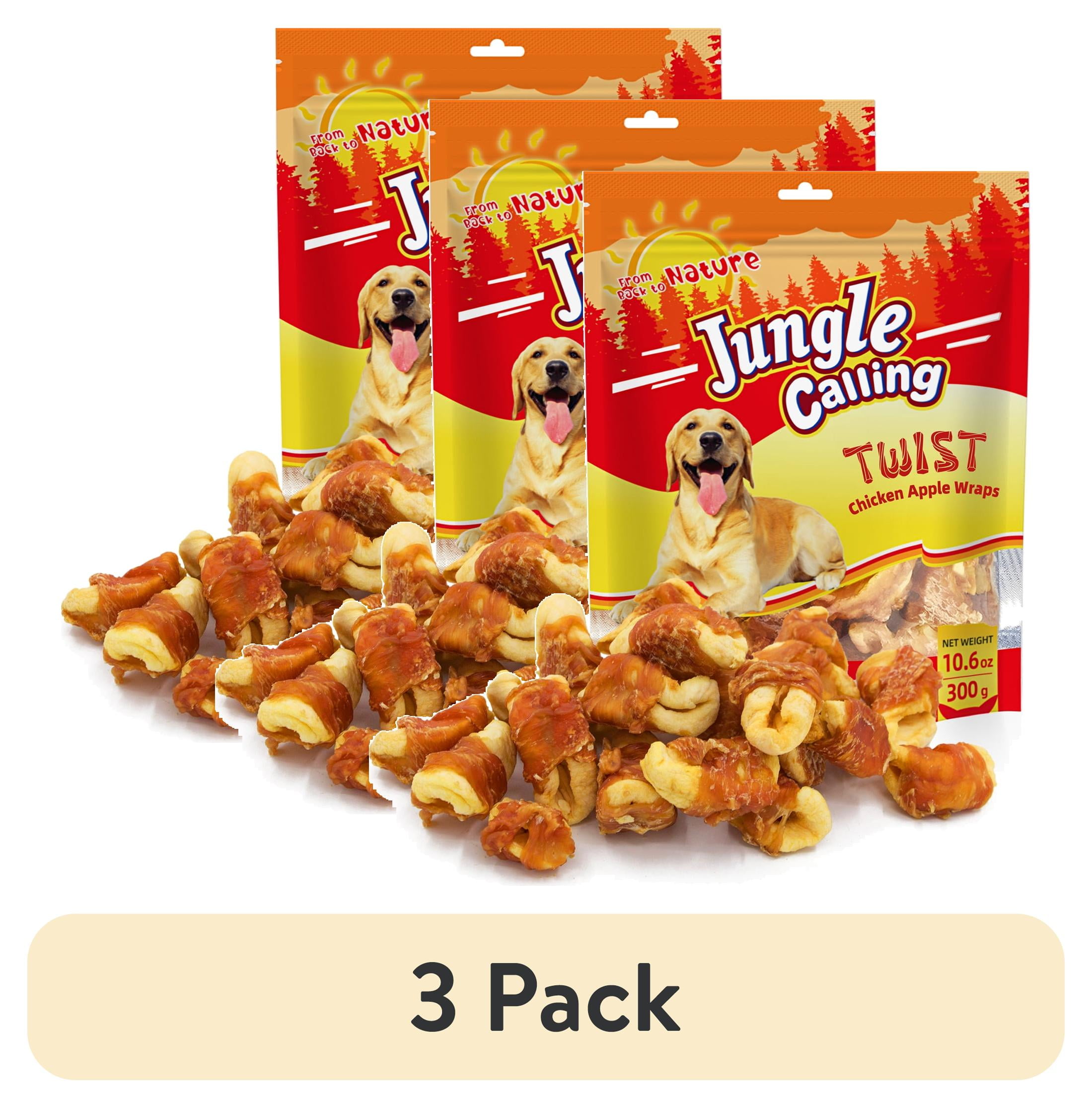 (3 pack) Jungle Calling Dog Treats, Skinless Chicken Wrapped Apple ...