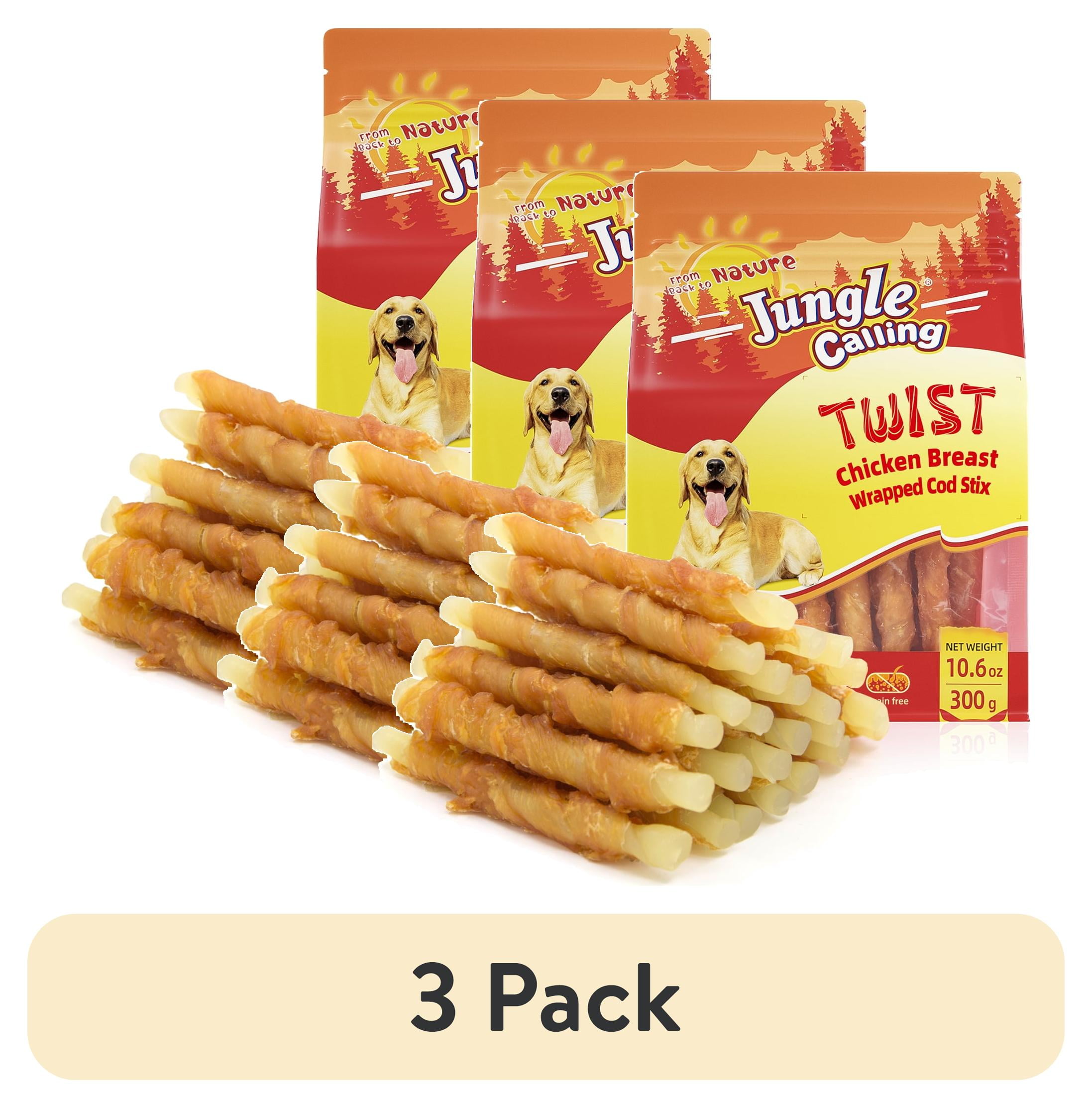 (3 pack) Jungle Calling Rawhide Free Dogs Treats Chicken Wrap Cod ...