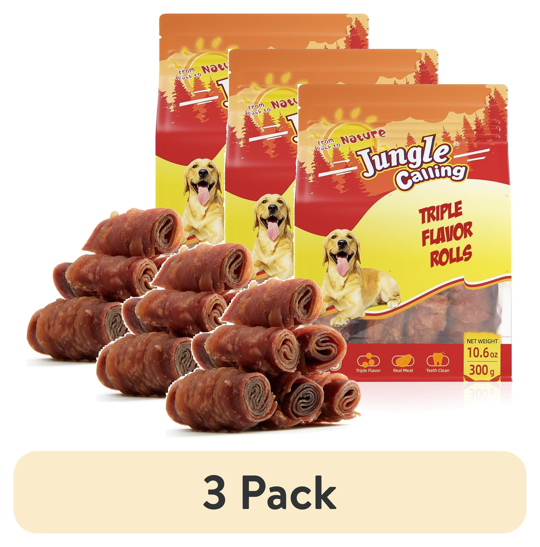 (3 pack) Jungle Calling Triple Flavor Rolls Dog Treats,Real Chicken ...