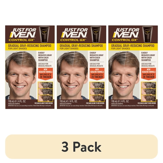 (3 pack) Just For Men Control GX Grey Reducing Shampoo, Gradual Hair Color with Keratin for ...