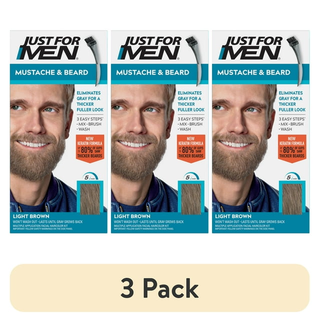 (3 pack) Just For Men Mustache & Beard, Beard Dye for Men with Brush ...