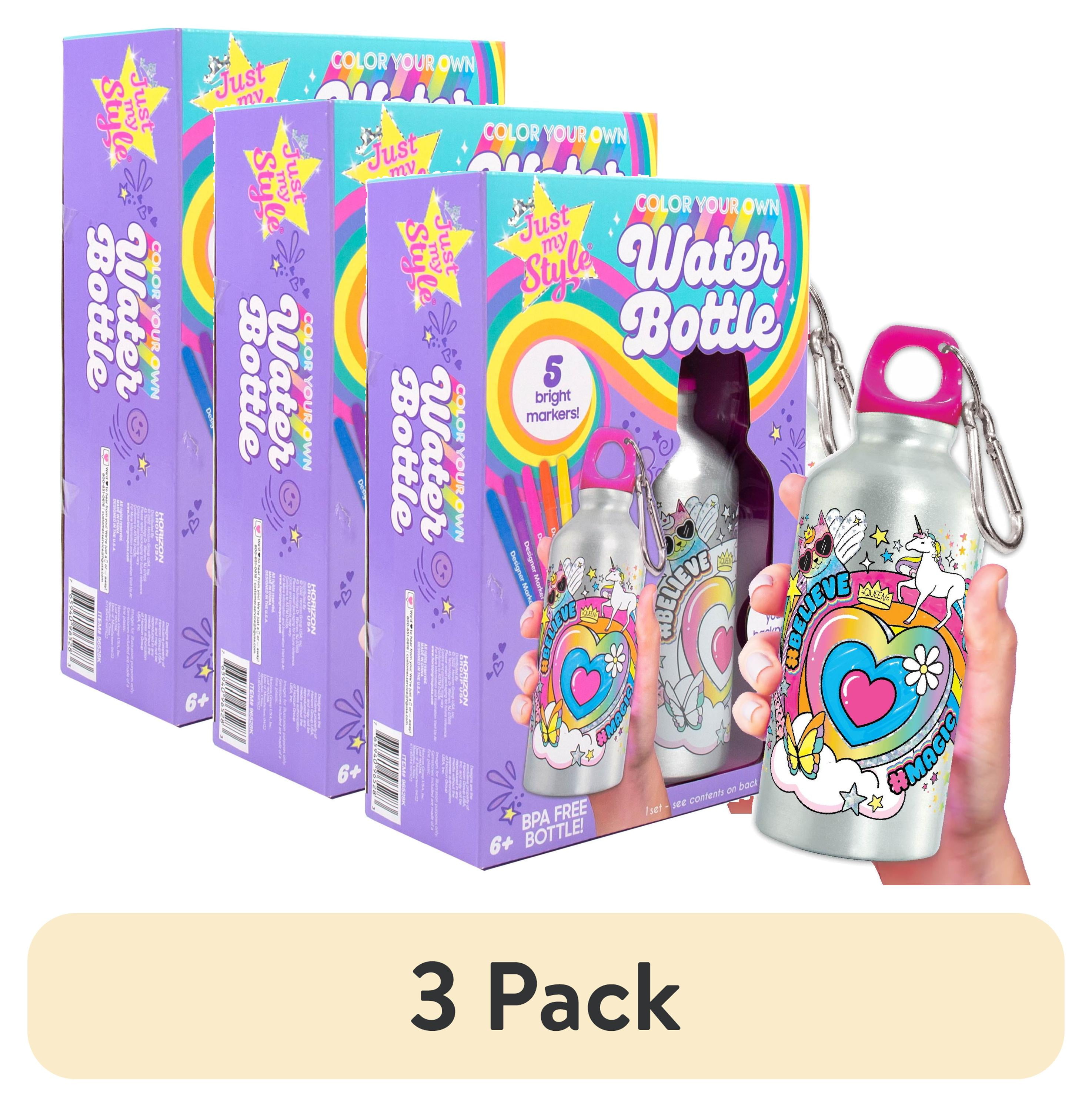 (3 pack) Just My Style Color Your Own Water Bottle, Pre-Designed, 6 ...