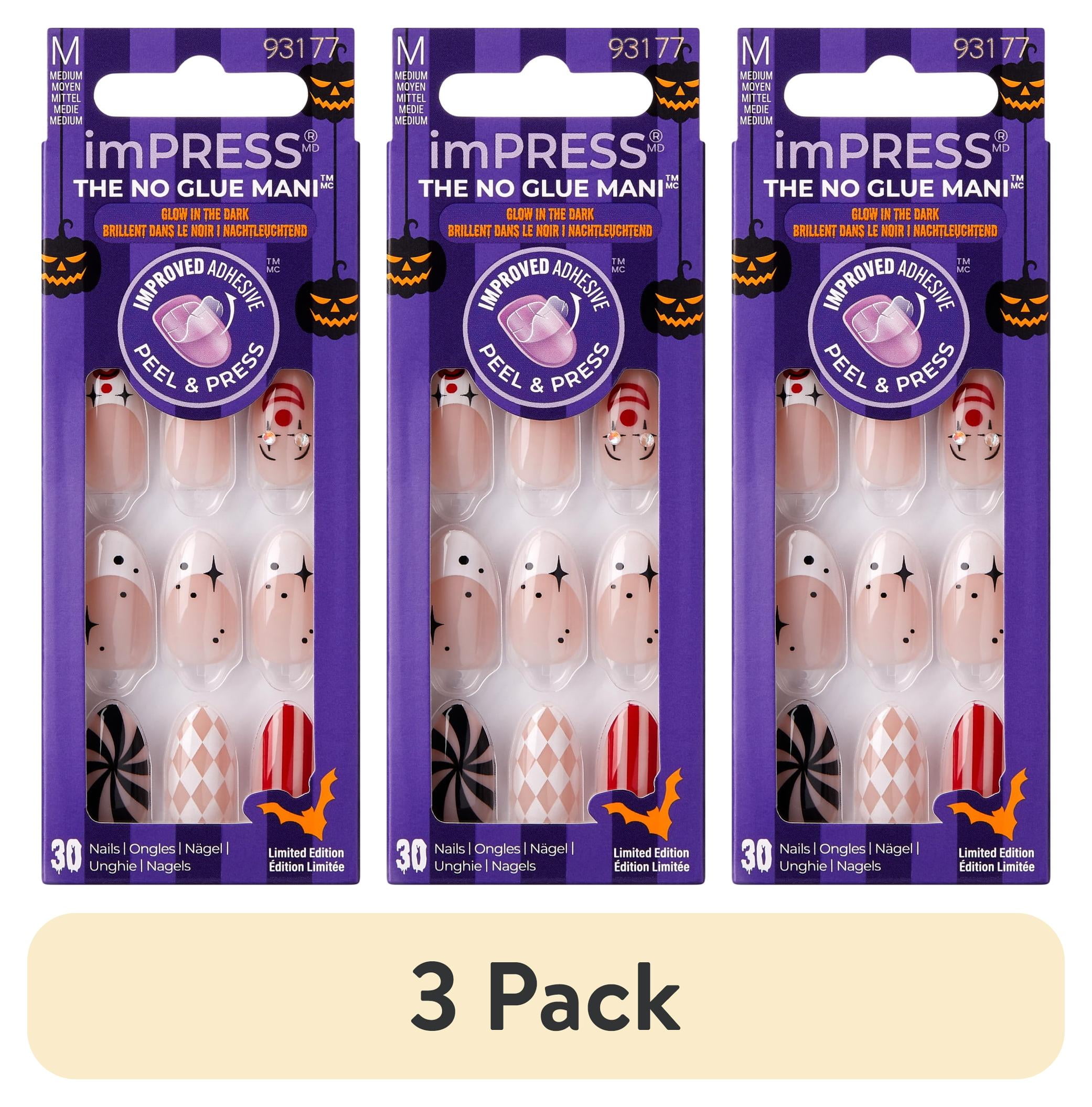 (3 pack) KISS imPRESS No Glue Needed Press On Nails, Design Glow in the Dark, Trapped, White ...