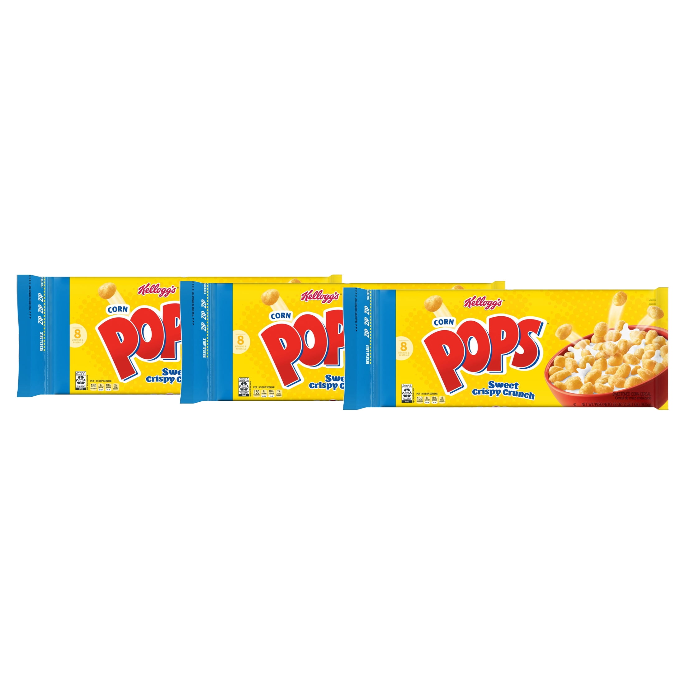 (3 pack) Kellogg's Corn Pops Breakfast Cereal, 8 Vitamins and Minerals ...