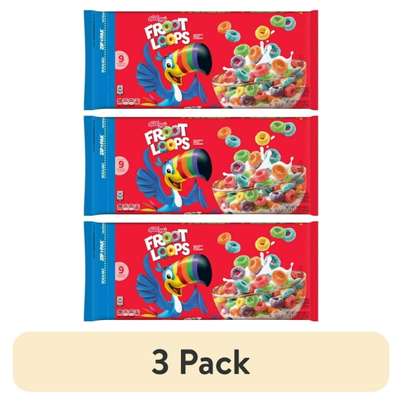 (3 pack) Kellogg's Froot Loops Breakfast Cereal, Fruit Flavored, Breakfast Snacks with Vitamin C ...