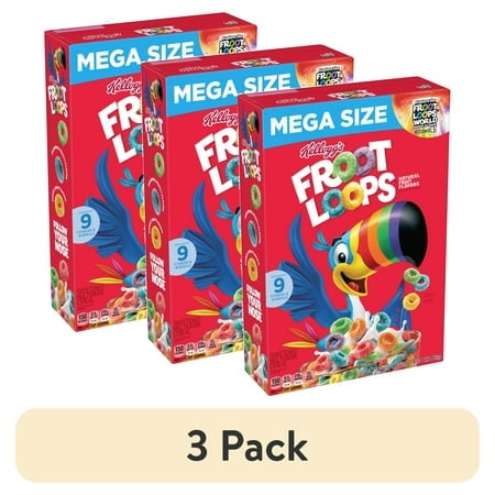 (3 pack) Kellogg’s Froot Loops Breakfast Cereal, Good Source of Fiber ...
